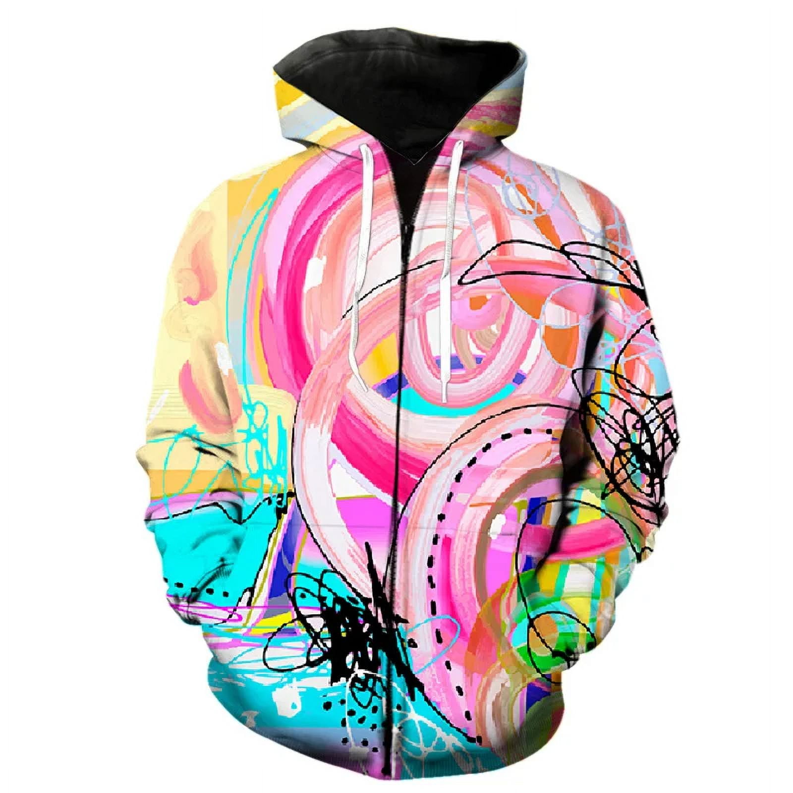 Men Zipper Hoodie Abstract 3D Printed Art Graffiti Spring Autumn Hip ...