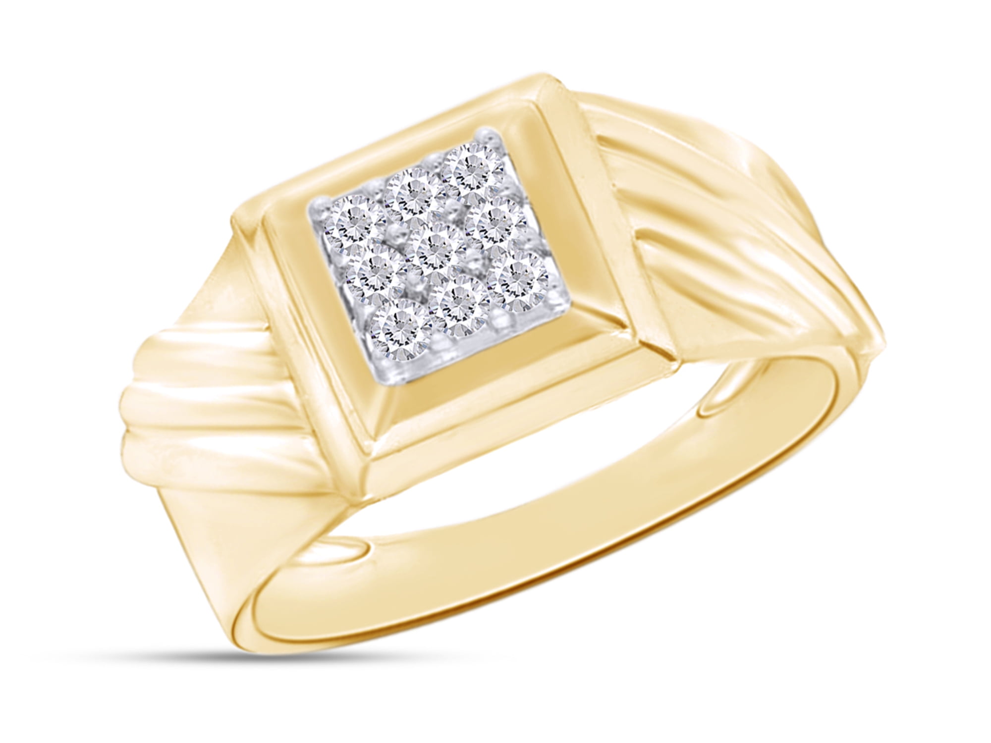 AFFY Men's 1/4 CT. T.W. Square Round Cut Natural Diamond Slant Band ...