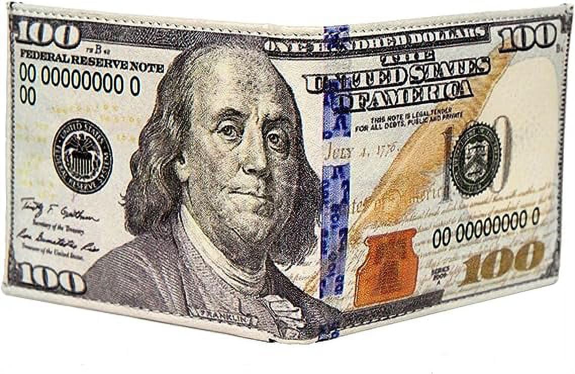 Men's $100 Bill Leather printed Bifold Wallet-Credit Card Photo Holder ...