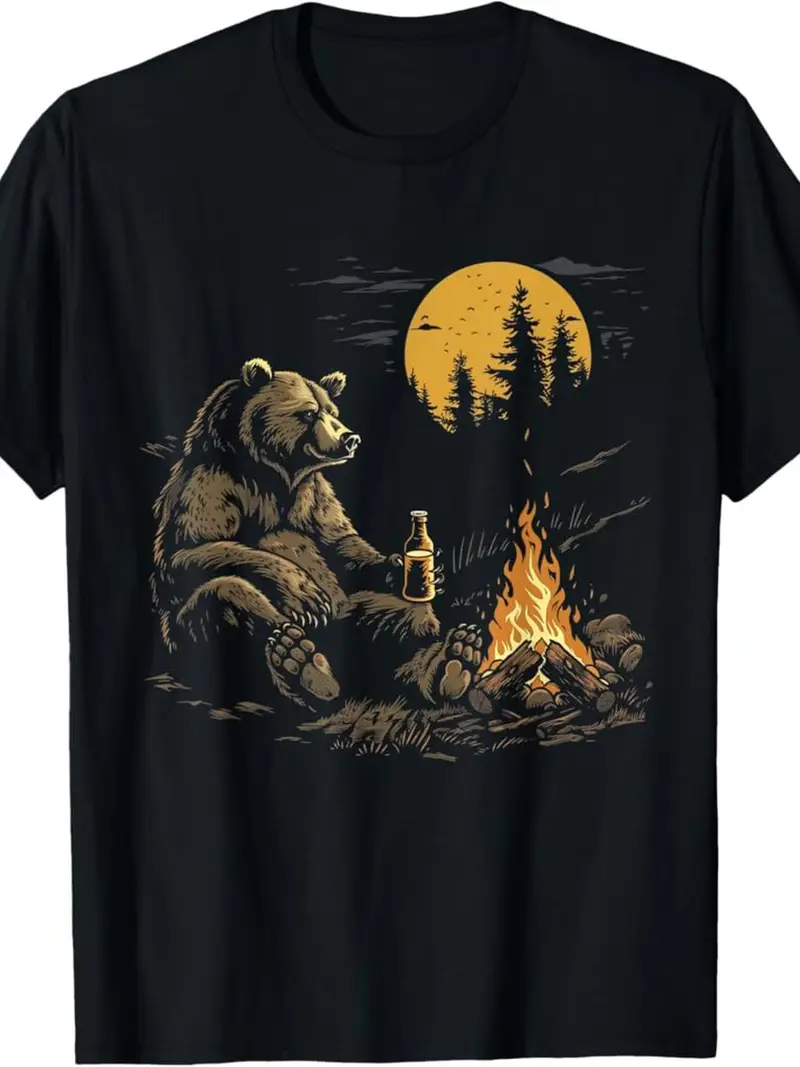 Men's 100% Cotton 180g Made in USA Funny Grizzly Bear Drinking ...
