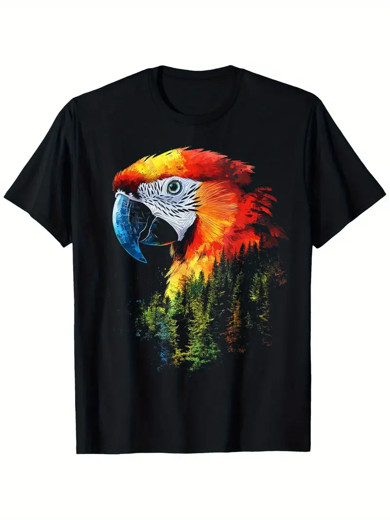 Men's 100% Cotton 180gsm Heavyweight T-Shirt - Vibrant Parrot Bird ...