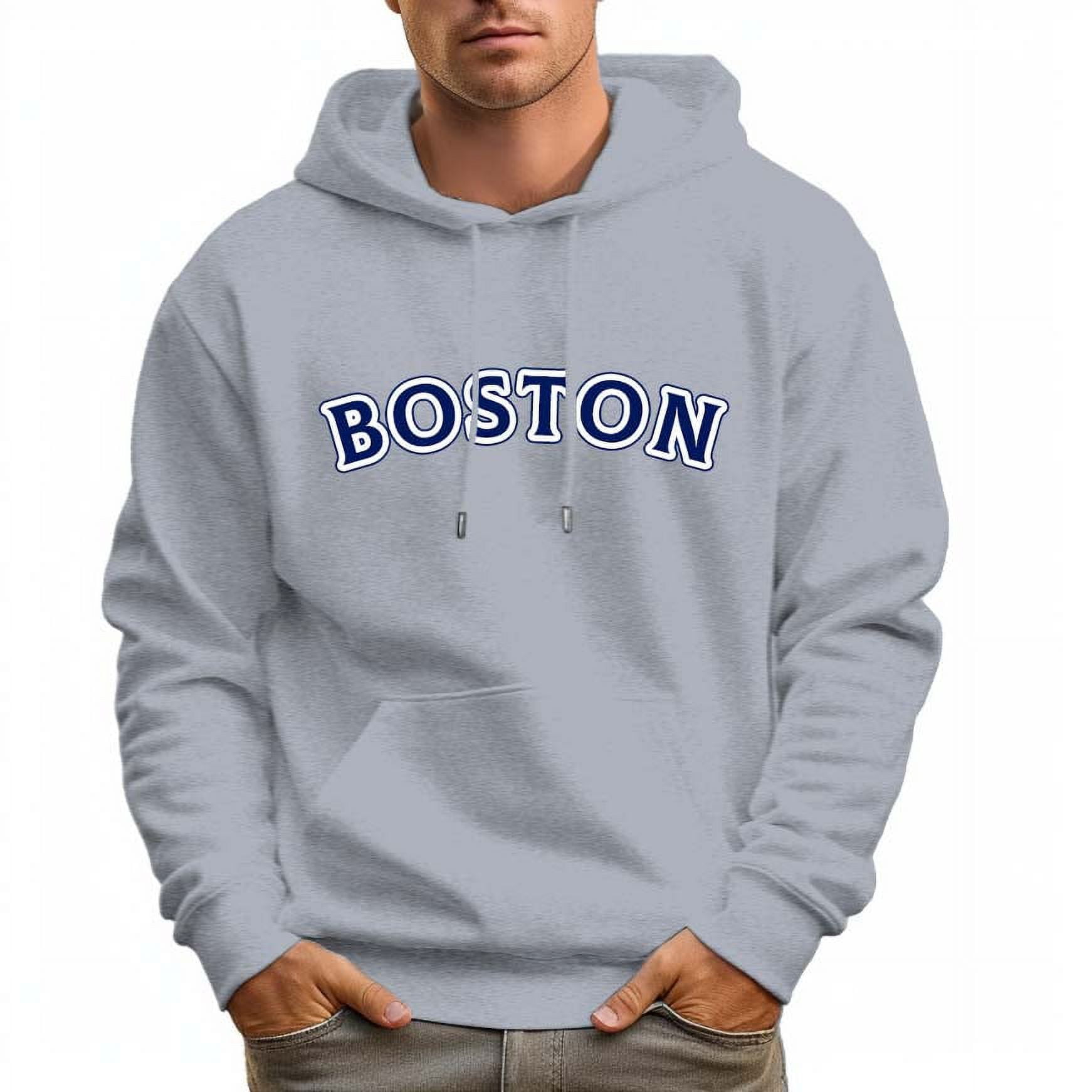 Men's 100% Cotton Blue BOSTON Hoodie 330g Thick Pocket Hood - Walmart.com