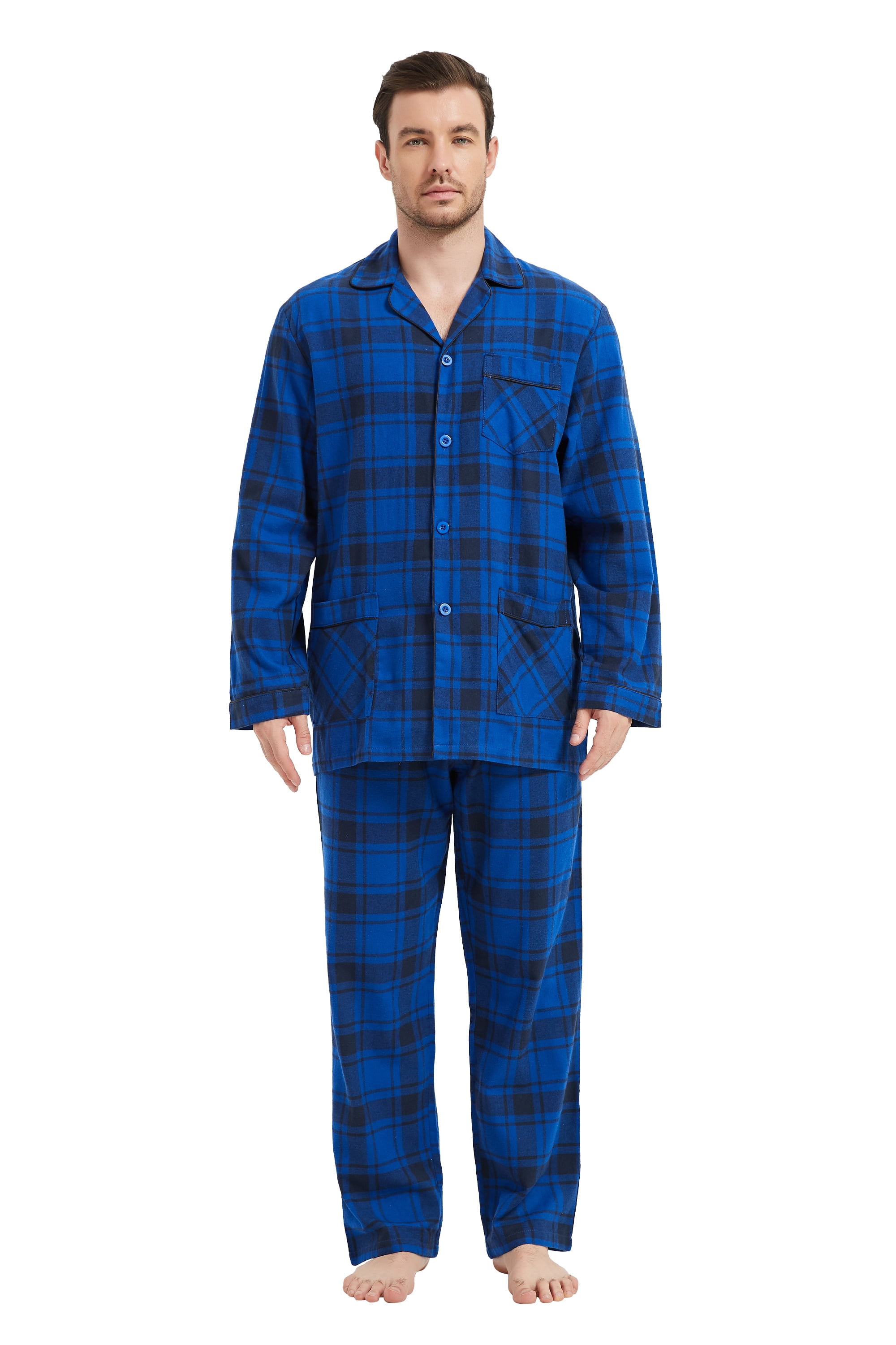 Kolipajam Men's 100% Cotton Flannel Pajama Set Yarn Dyed Pjs for Men Bottom with Pockets XXL ...