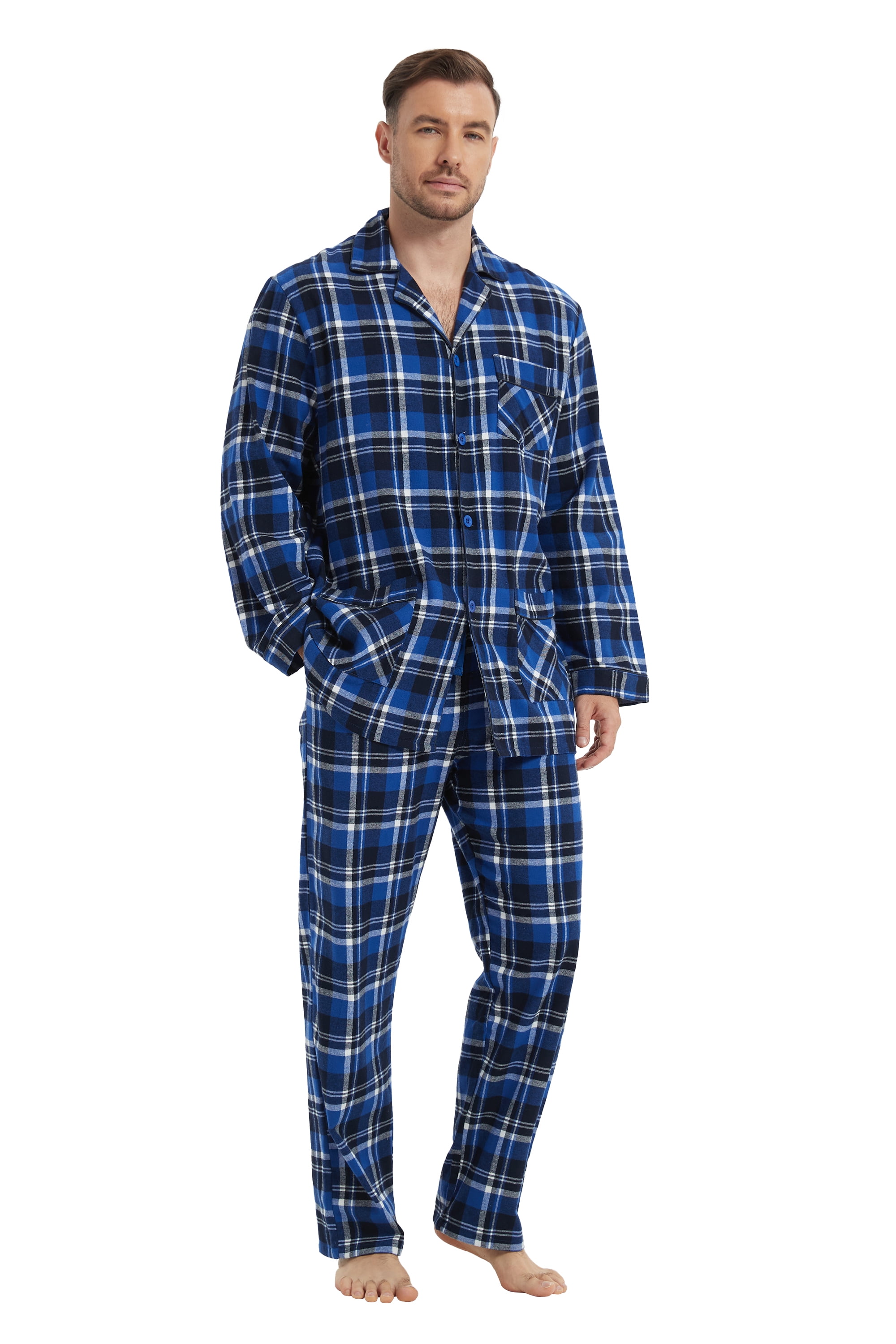 Kolipajam Men's 100% Cotton Flannel Pajama Set Yarn Dyed Cozy Bottom with Pockets Pjs for Men ...