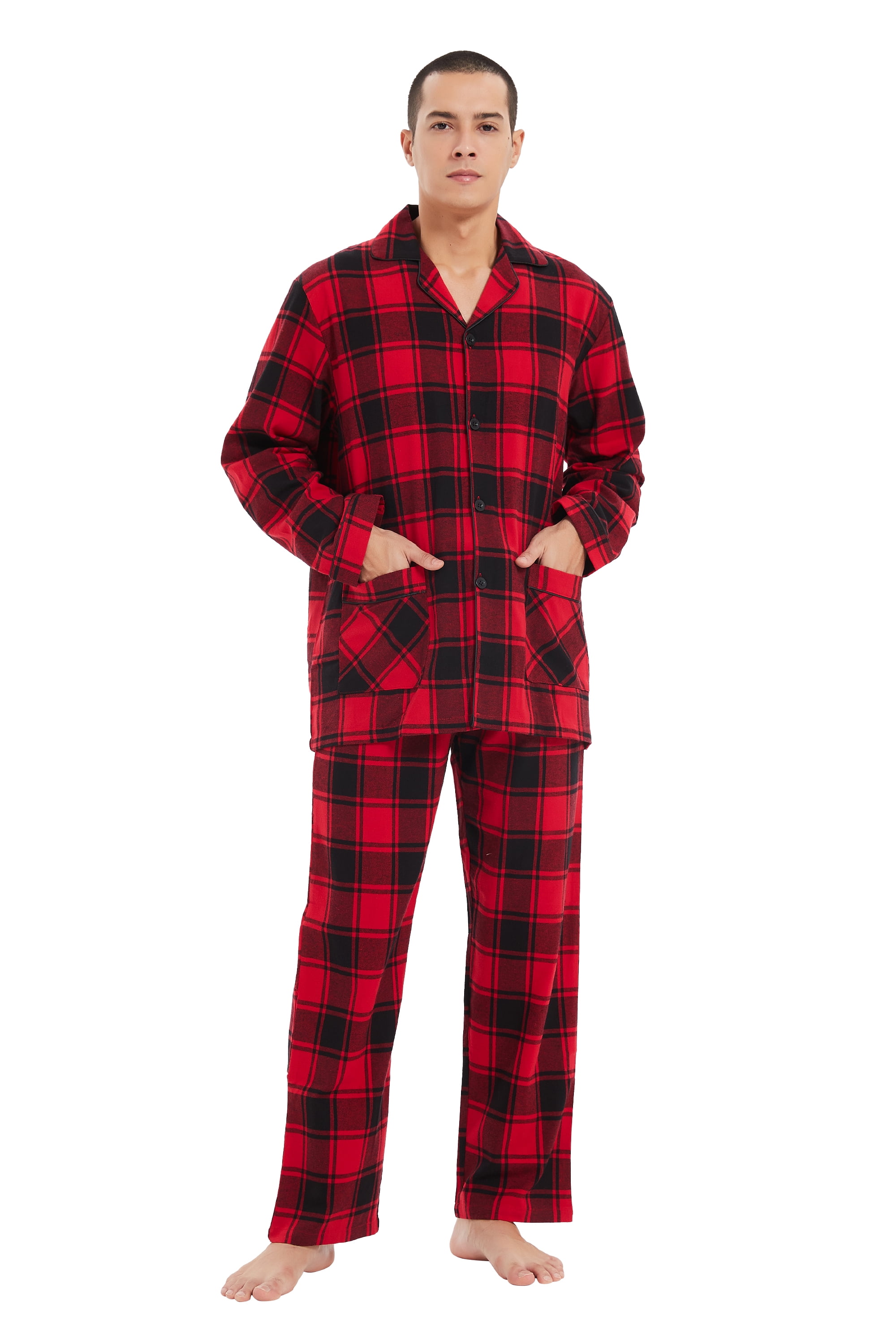 Kolipajam Men's 100% Cotton Flannel Pajama Set Yarn Dyed Pjs for Men Bottom with Pockets XXL ...
