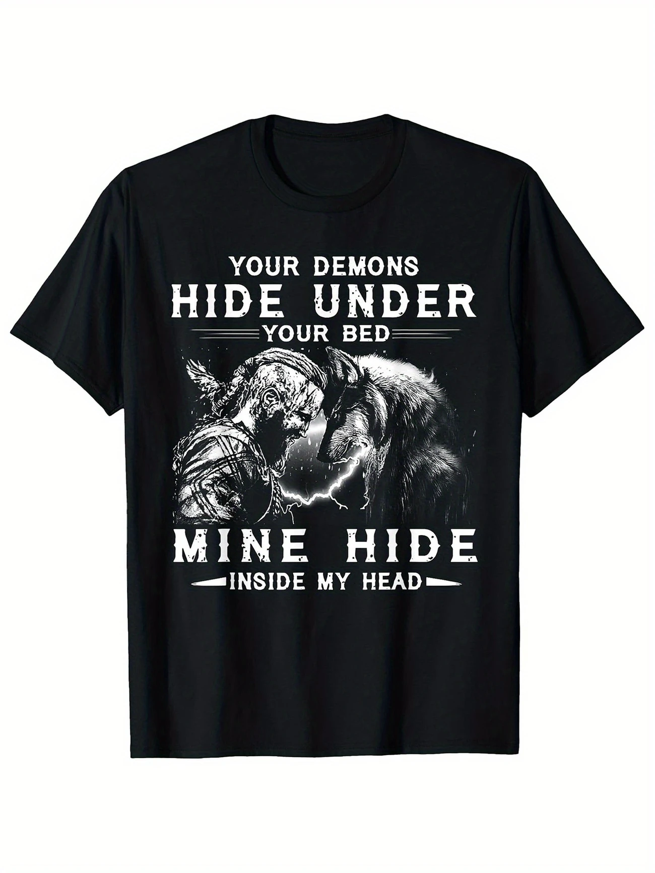 Men's 100% Cotton Graphic T-Shirt with "Your Demons Hide Under Your Bed ...