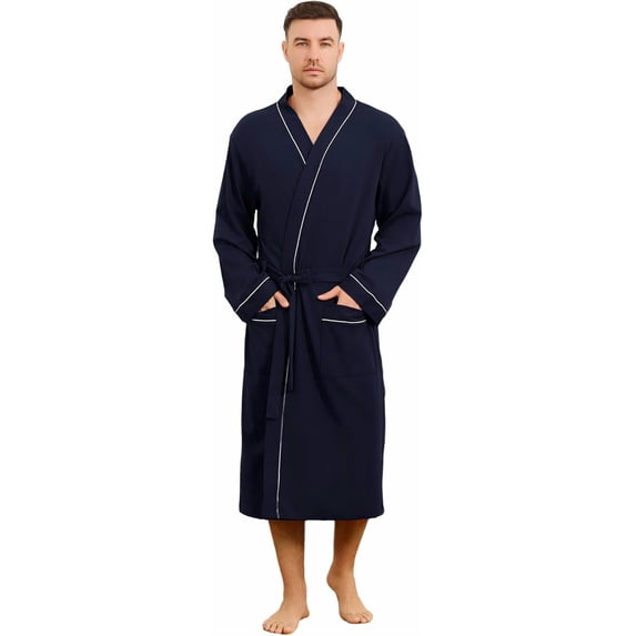 Men's 100% Cotton Lightweight Robe, Soft Breathable Bathrobe with ...