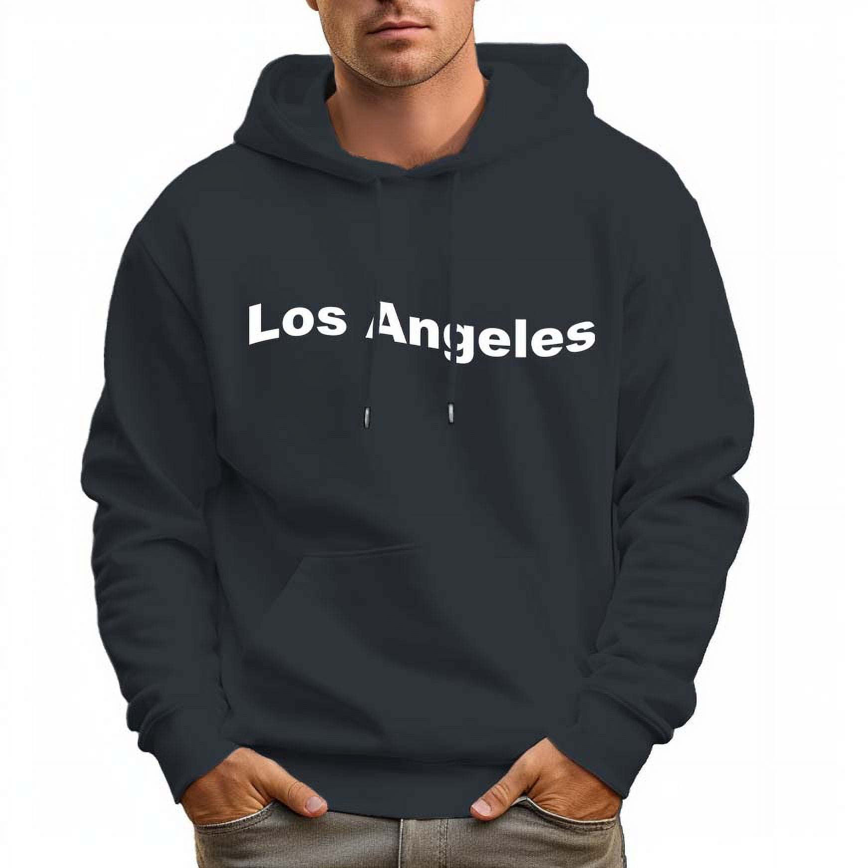 Men's 100% Cotton Los Angeles Letters Hoodie 330g Heavy Pocket Hood ...
