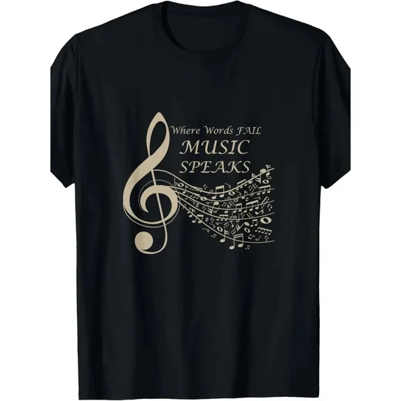 Men's 100% Cotton Music Speaks Graphic T-Shirt - Black Casual Short ...