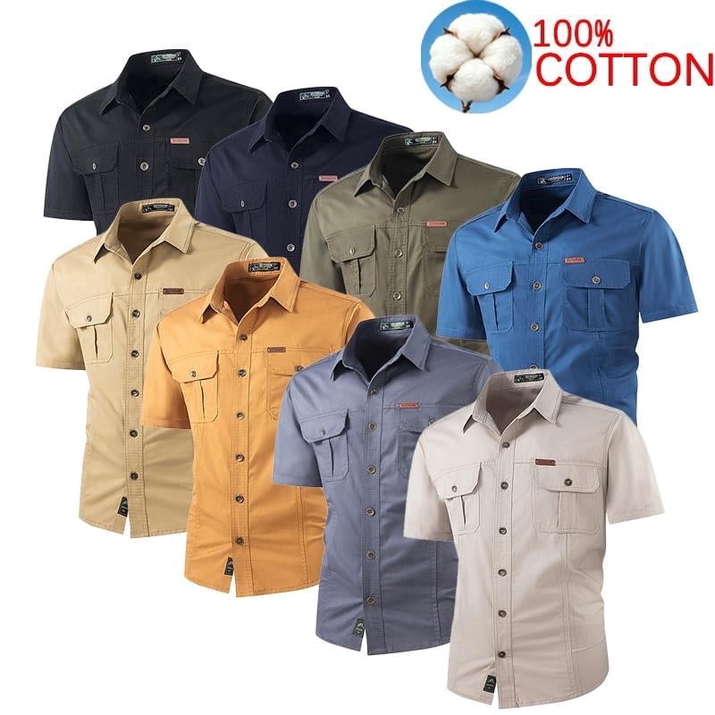 Men's 100% Cotton Short Sleeve Work Shirt, Button Down Casual Utility ...