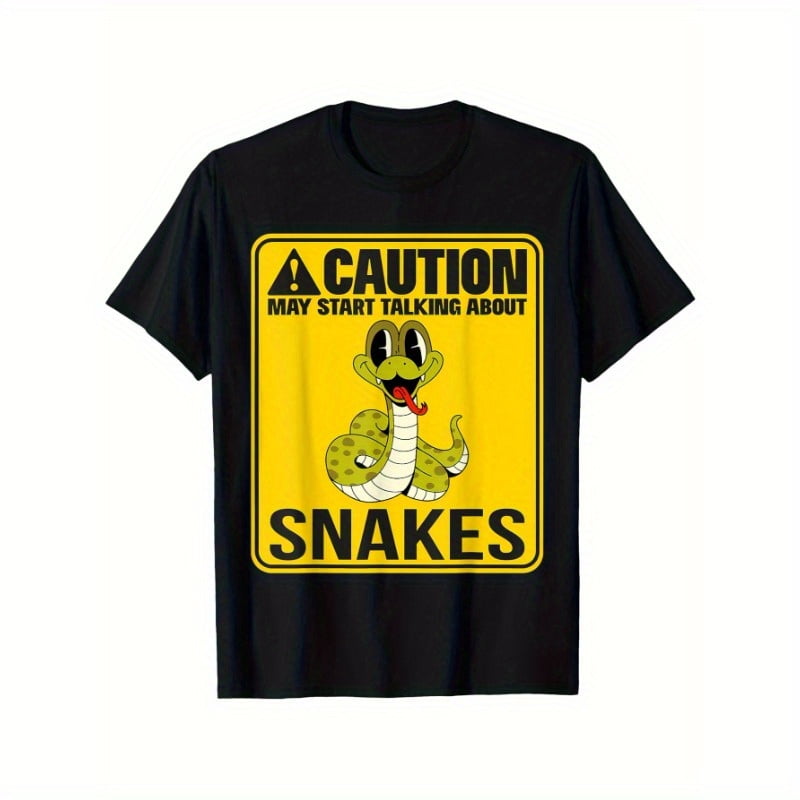 Men's 100% Cotton Snake Graphic T-Shirt - "Caution May Start Talking ...