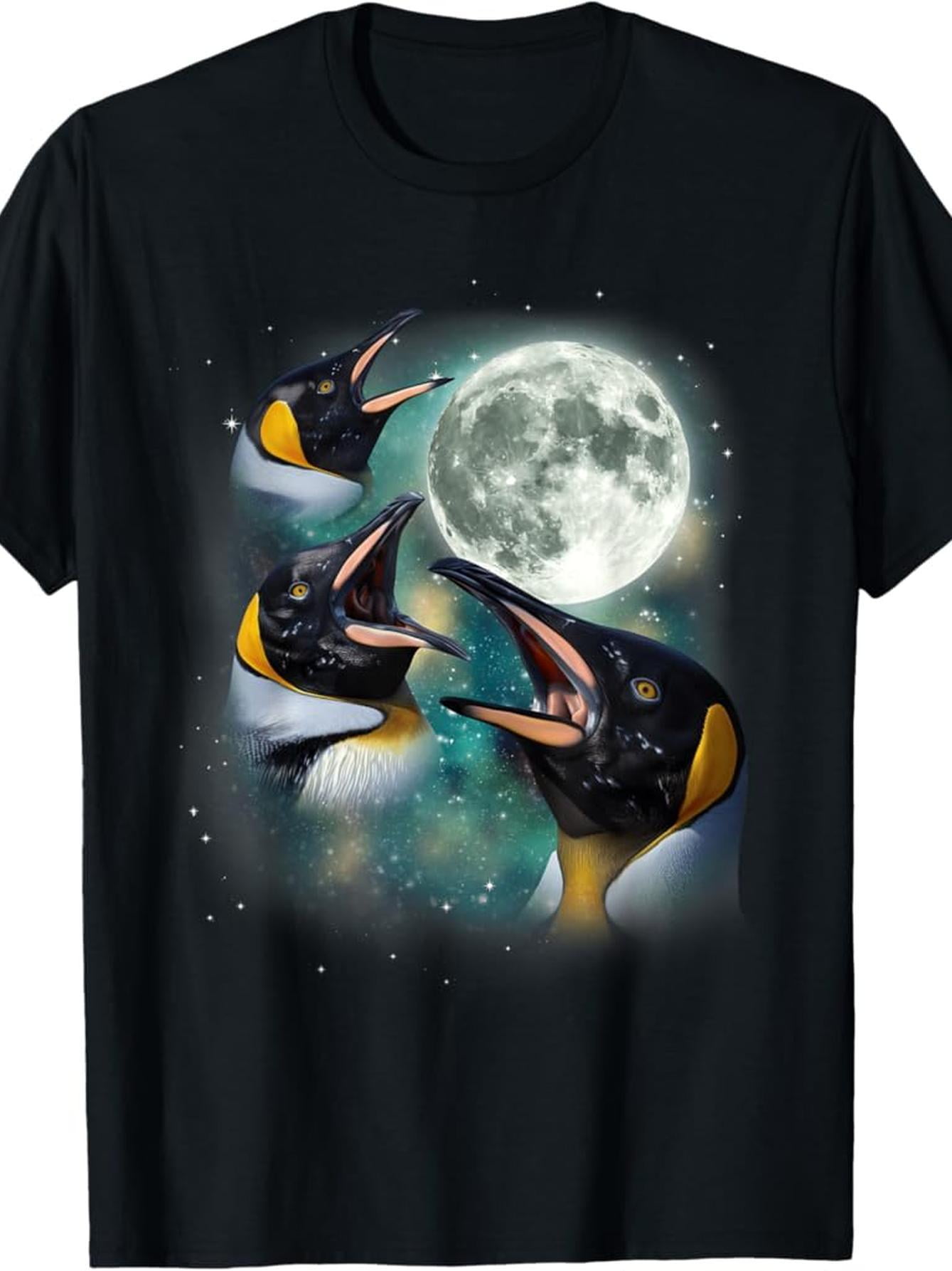 Men's 100% Cotton T-Shirt with Vibrant Penguin Moon Graphic | Short ...