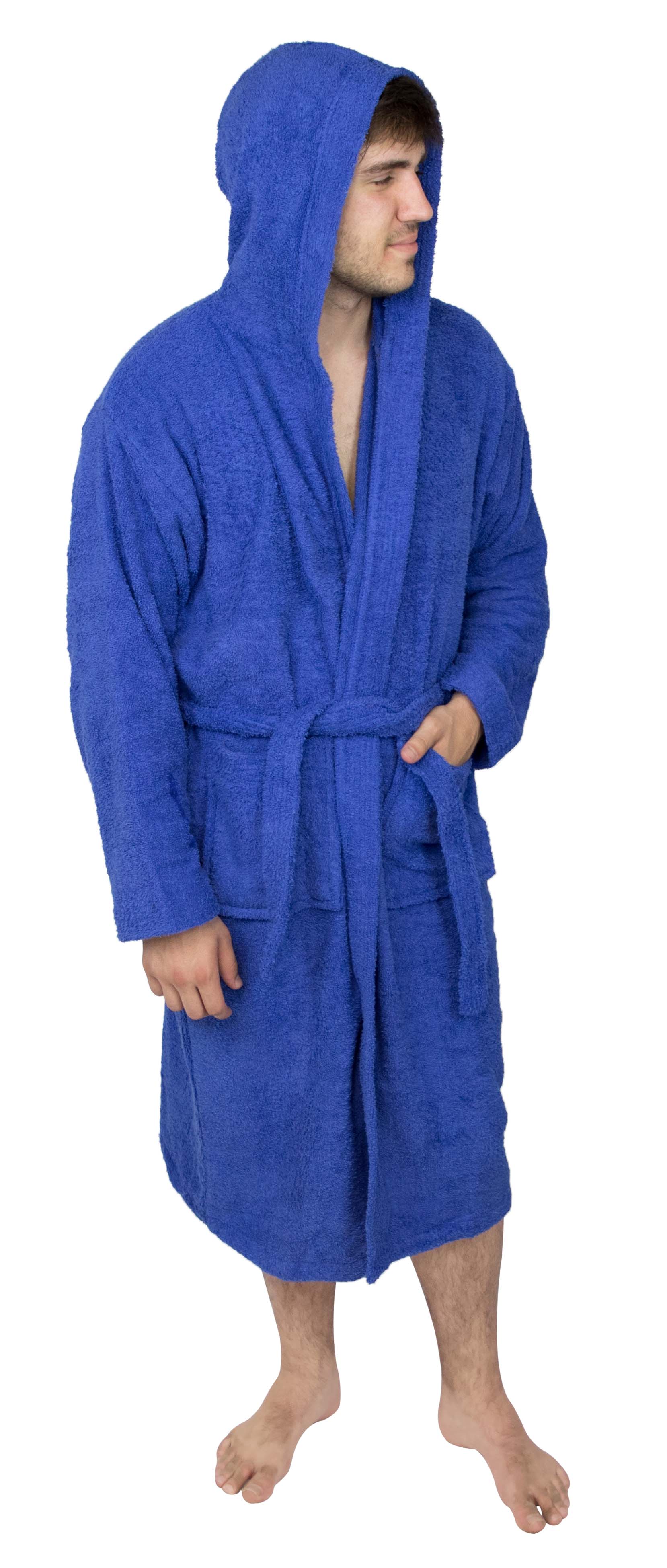 Men Hooded Bathrobe For Men 100% Cotton Terry Bathrobes with Hood Towel ...
