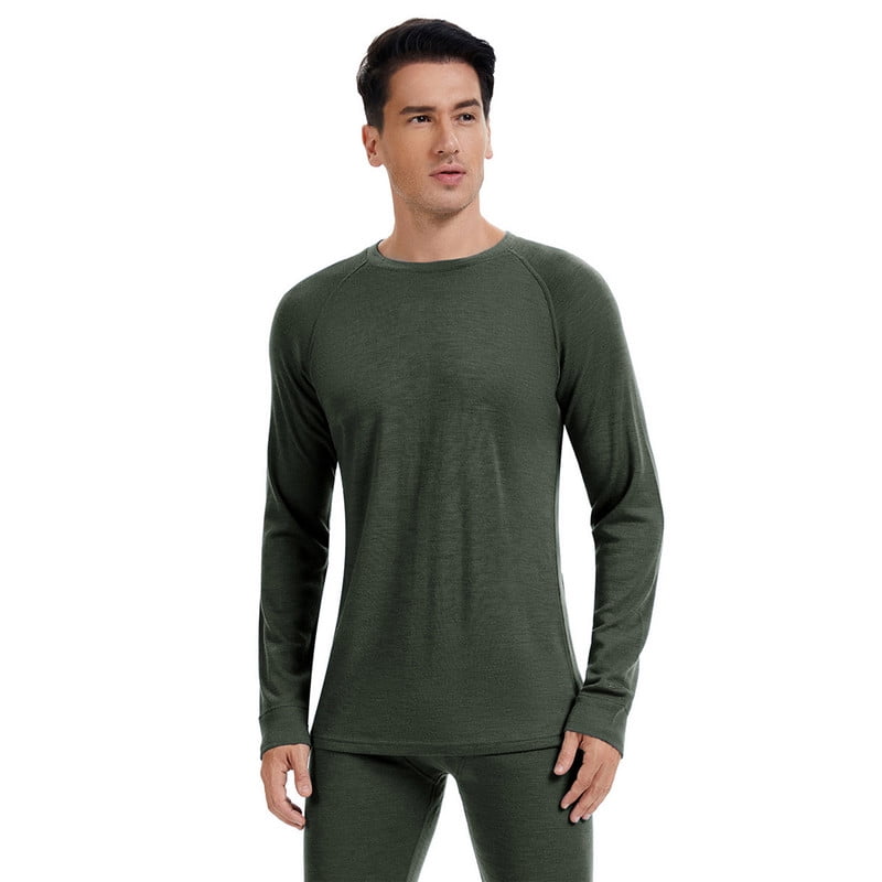 Men's 100% Merino Wool Base Layer Tops Lightweight Long Sleeve Active ...