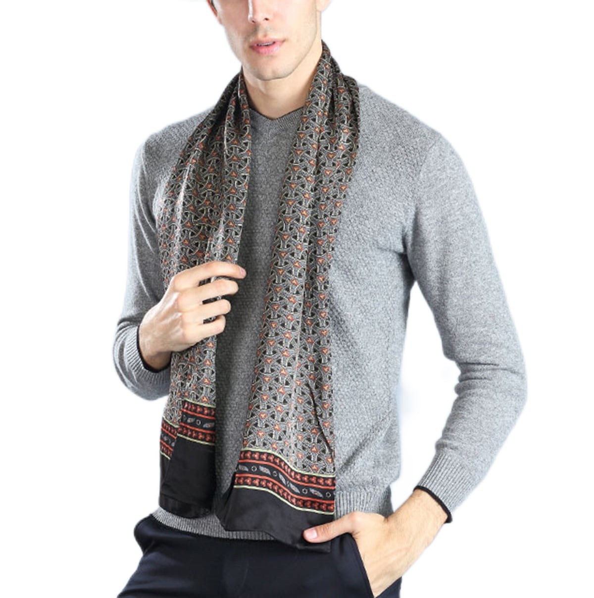 Men's 100 Silk Scarf Double Layers Fashion Scarves Neckerchief Formal ...