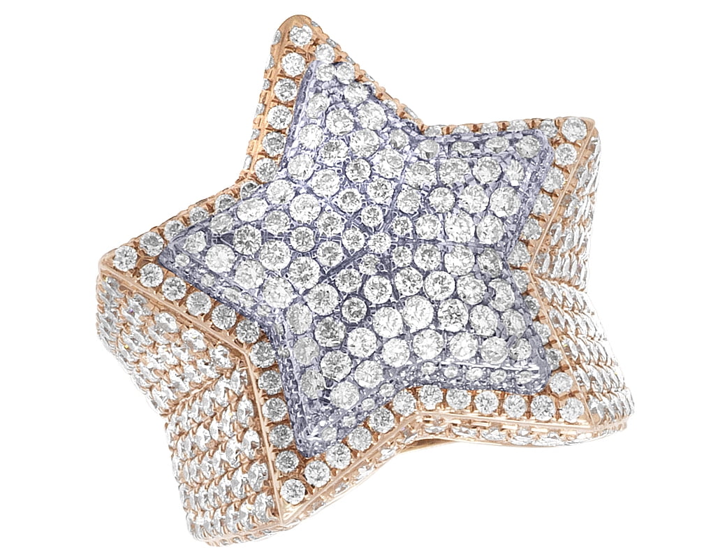 Men's 10K Two-Tone Gold Real Diamond Star Pinky Ring 7.5 CT 28MM ...