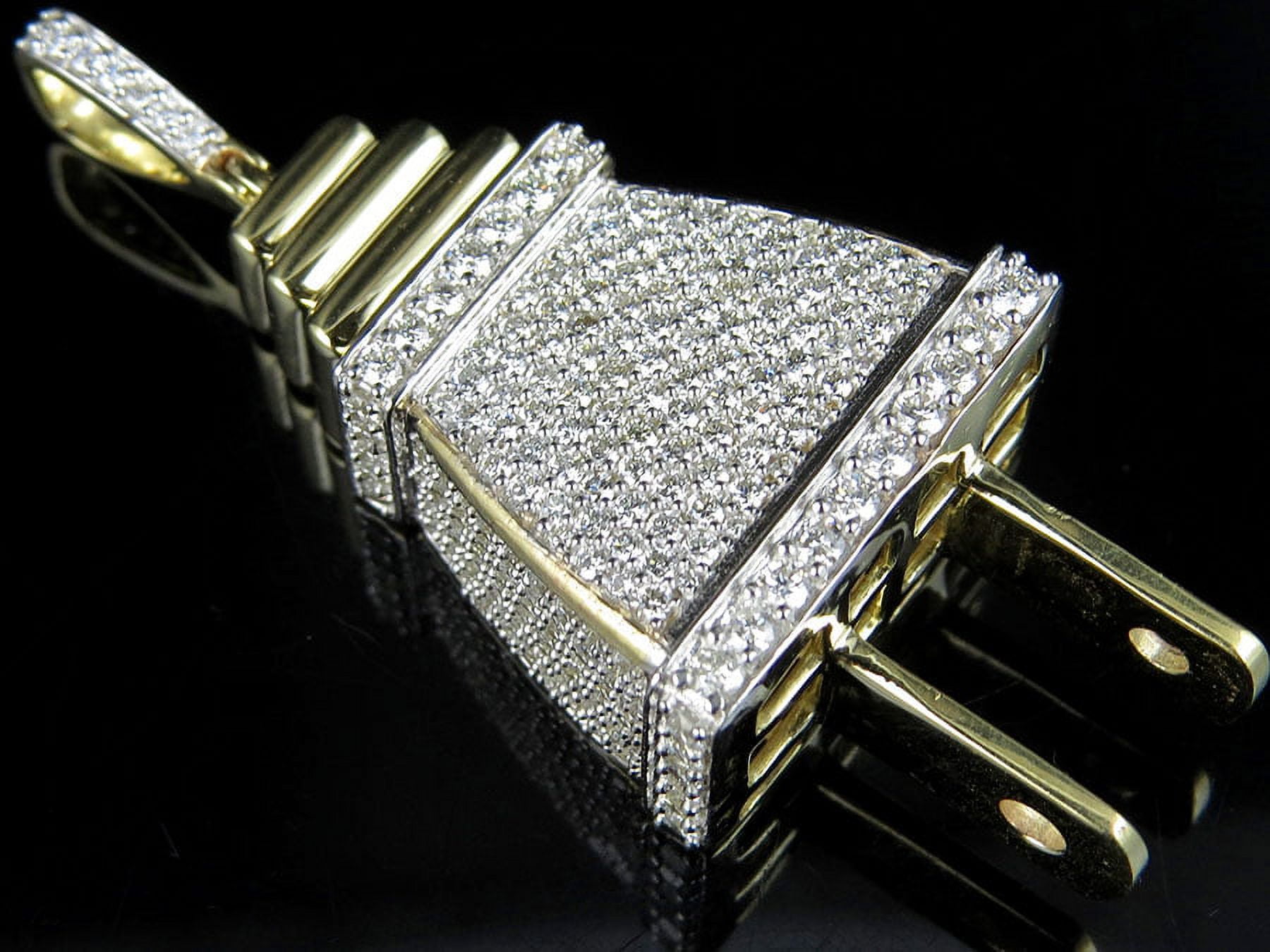 Men's 10K Yellow Gold 3D Plug Socket Real Diamonds Pendant 3.50ct 2.1 ...