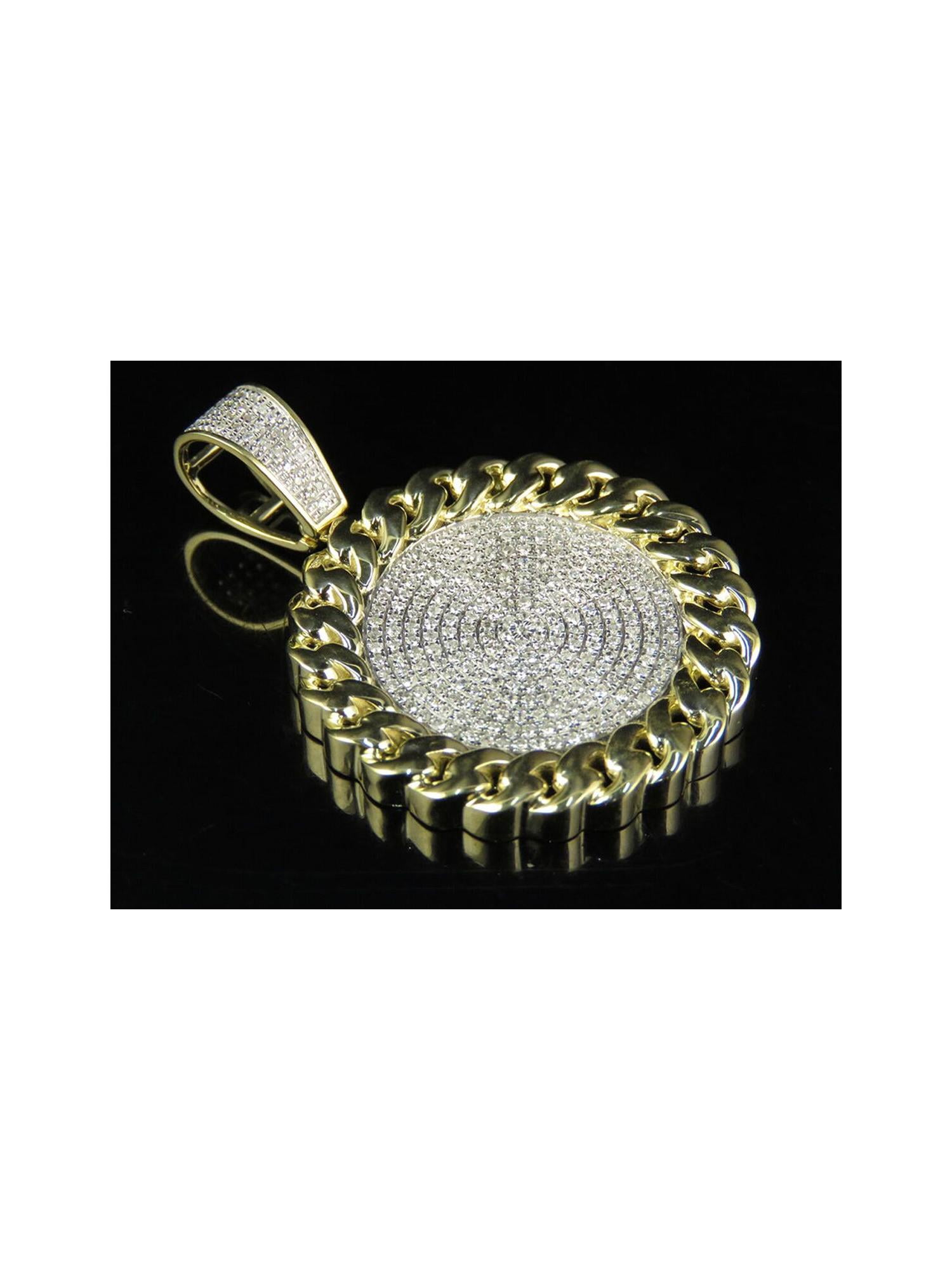 Men's 10K Yellow Gold Diamond Cuban Link Iced Medallion Pendant 0.75 Ct ...