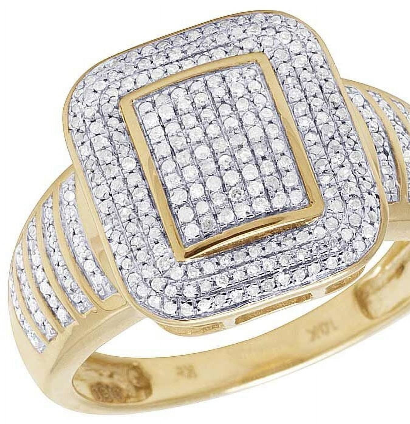 Men's 10K Yellow Gold Diamond Iced Square Pinky Ring 0.50 Ct 16MM ...