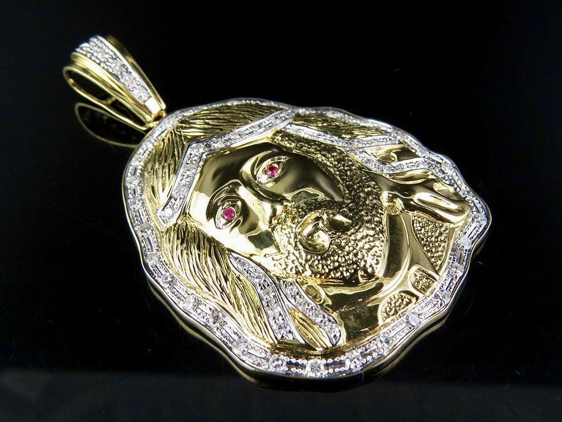 Men's 10K Yellow Gold Diamond Ruby Eyes Jesus Pendant 1.35 Men's 10K Yellow Gold Diamond Ruby Eyes Jesus Pendant 1.35