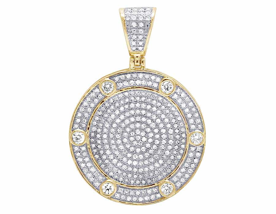 Men's 10K Yellow Gold Genuine Diamond Iced Medallion Pendant Charm 7 /8 ...