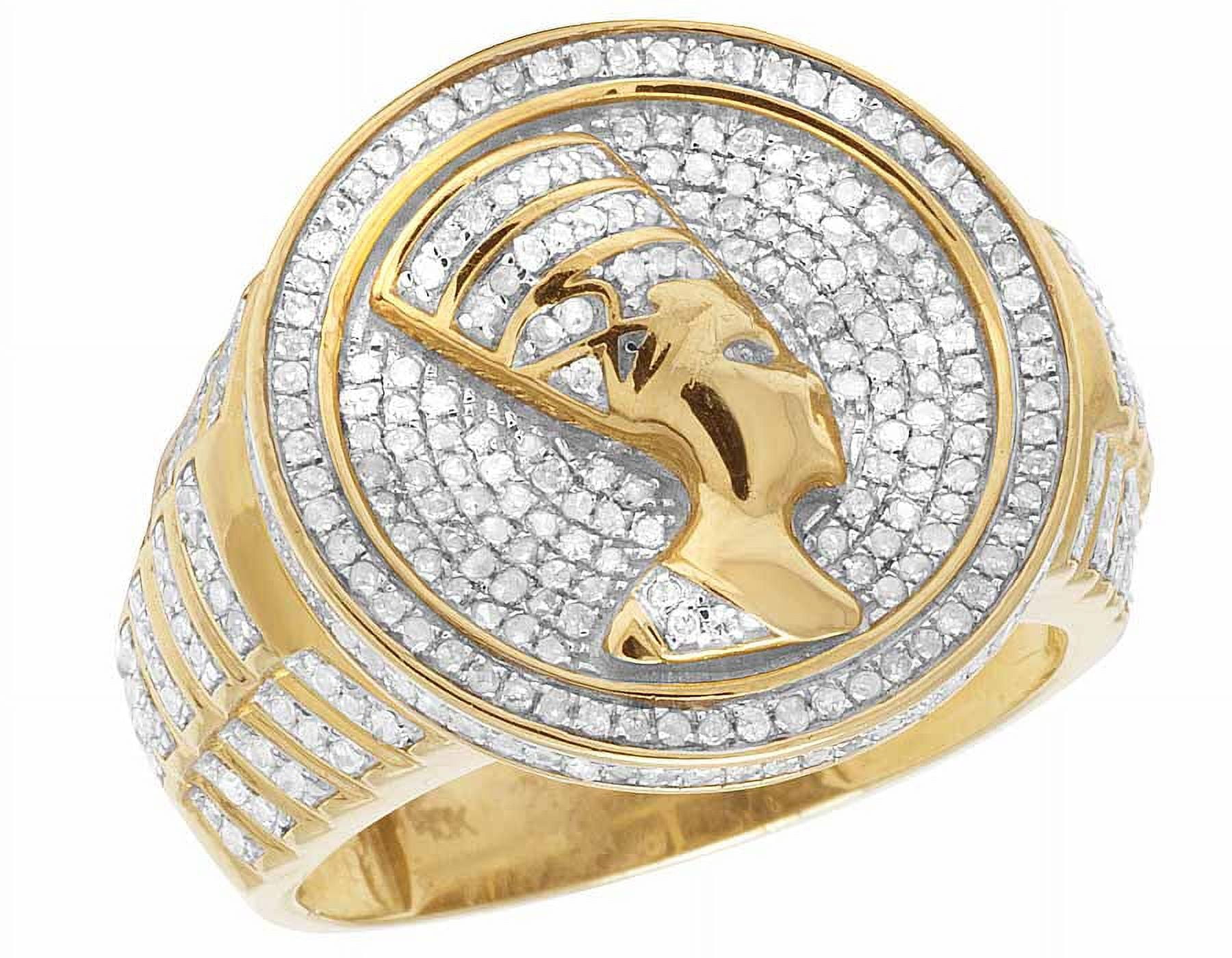 Men's 10K Yellow Gold Nefertiti Real Diamond Ring Band 7/10 CT 20MM ...