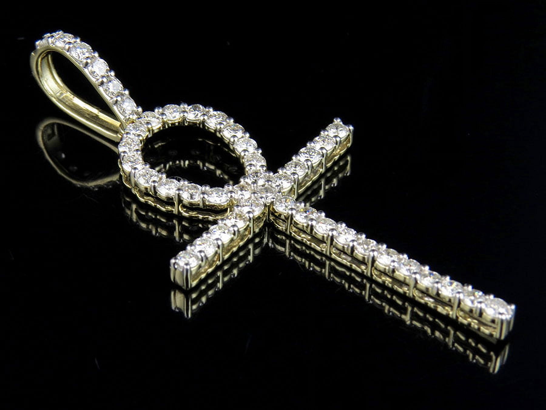 Men's 10K Yellow Gold Real Diamond Prong Ankh Cross Pendant 2.50ct ...
