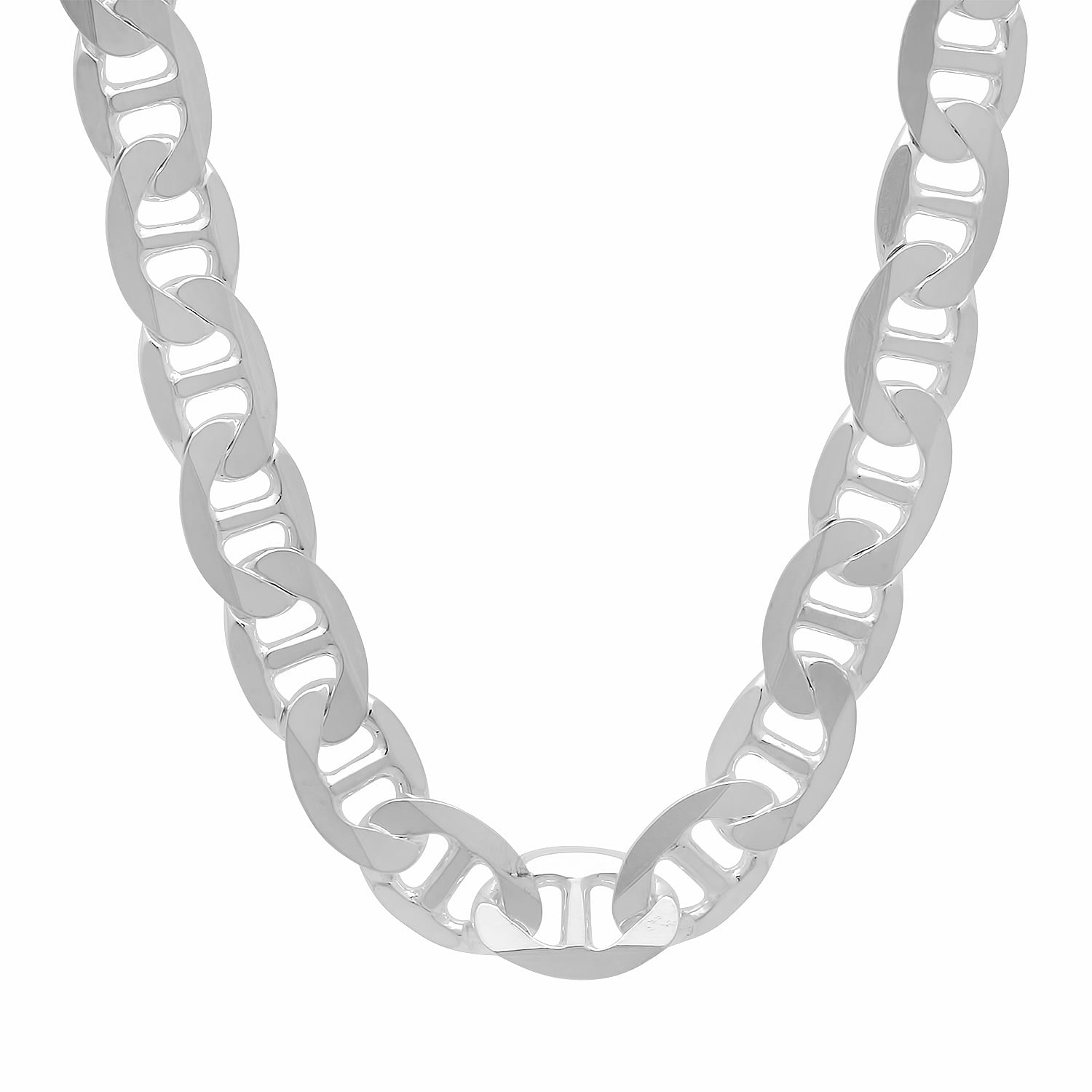 Men's 10mm Solid .925 Sterling Silver Flat Mariner Chain Necklace, 22 ...