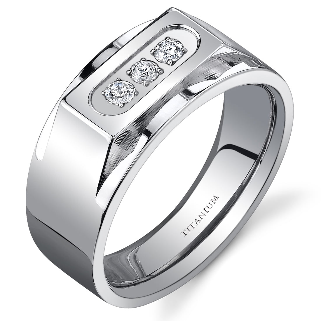 Men's 10mm Three-stone Cubic Zirconia Comfort Fit Ring in Titanium ...