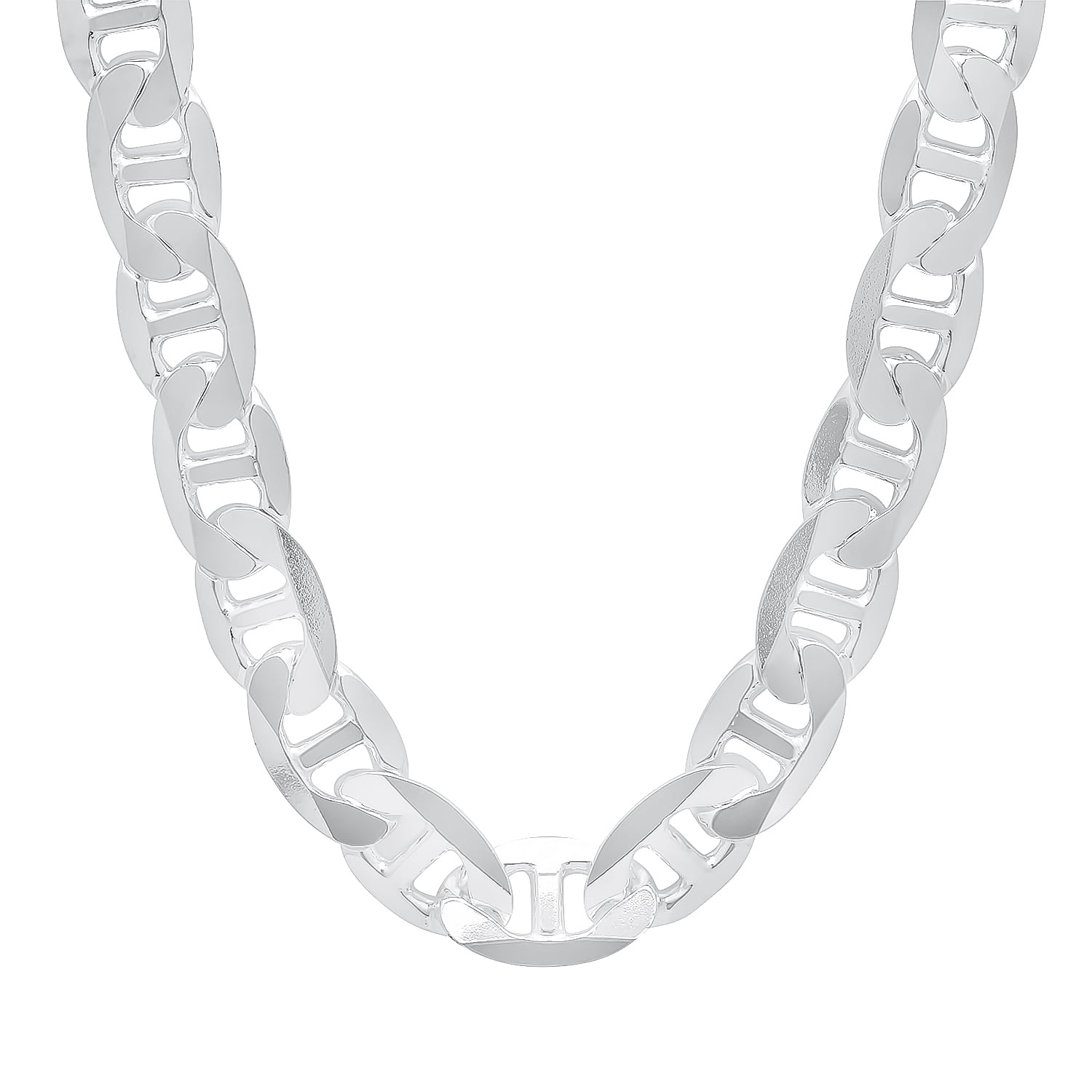 Men's 11.5mm Chunky Solid .925 Sterling Silver Flat Mariner Chain ...