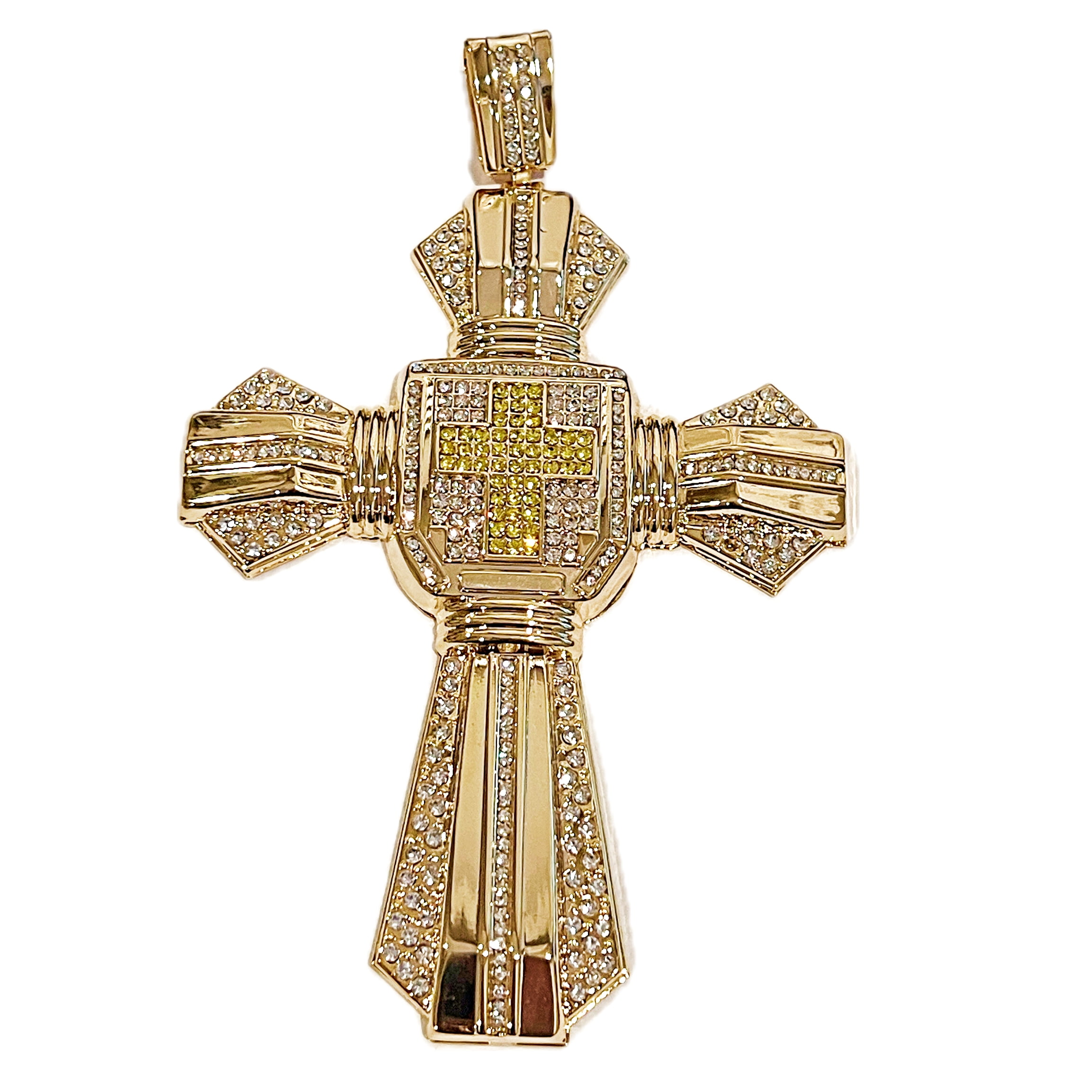 Men's 14K Gold Plated Big Huge Cross Hip Hop Pendant Iced Flooded Out ...