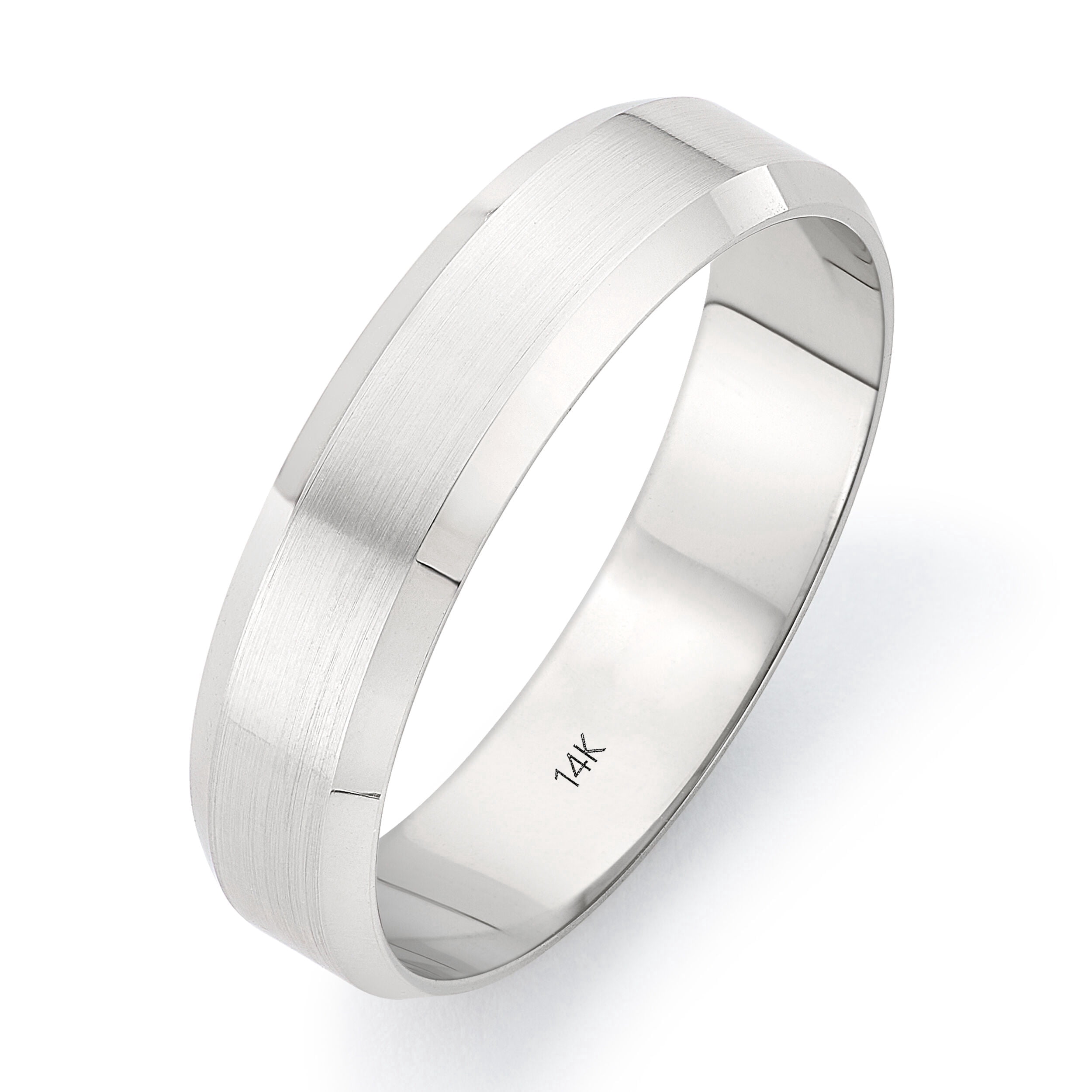 Men's 14K Solid Gold Wedding Band, 5mm, Beveled Edge, Satin Finish ...