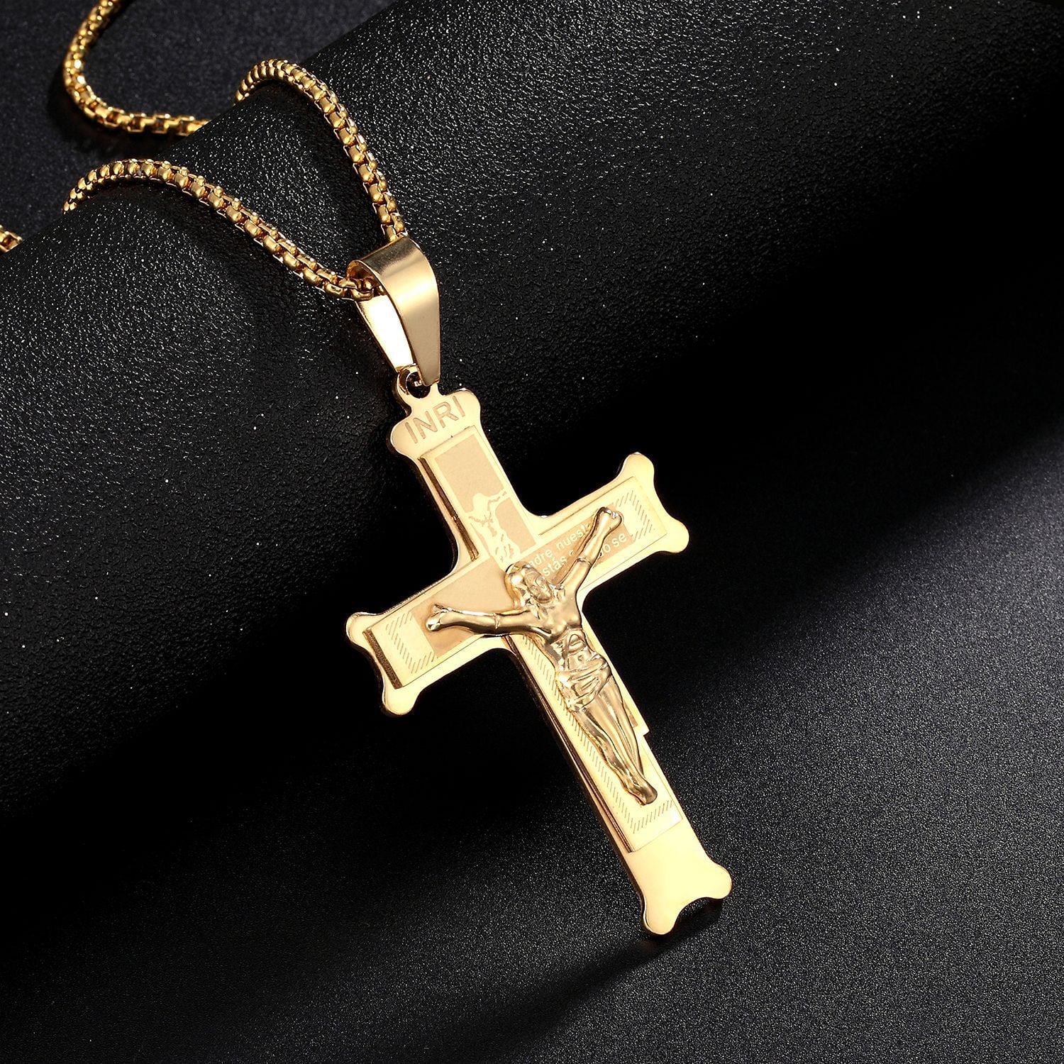 Men's 14K Yellow Gold Big INRI Jesus Christ Crucifix Cross Pendants ...
