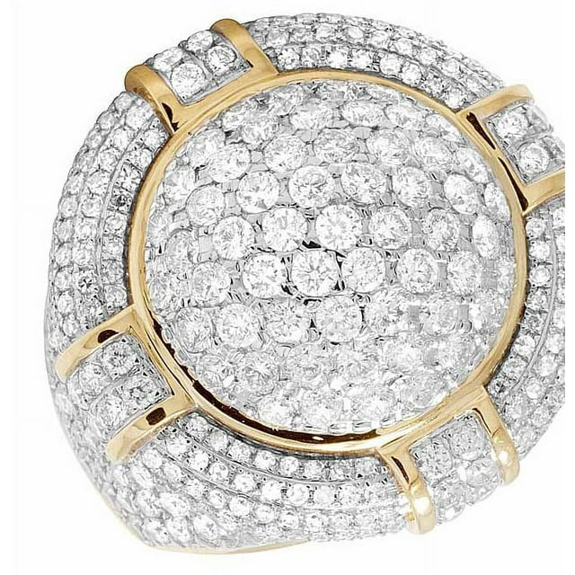 Men's 14K Yellow Gold Real Diamond Puff Pillow 3D Round Pinky Ring 5.75 ...