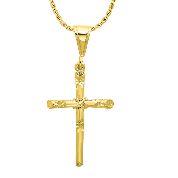 Men's 14k Gold Heavy Plated Diamond-Cut Rope Axis Cross Pendant + 30 ...