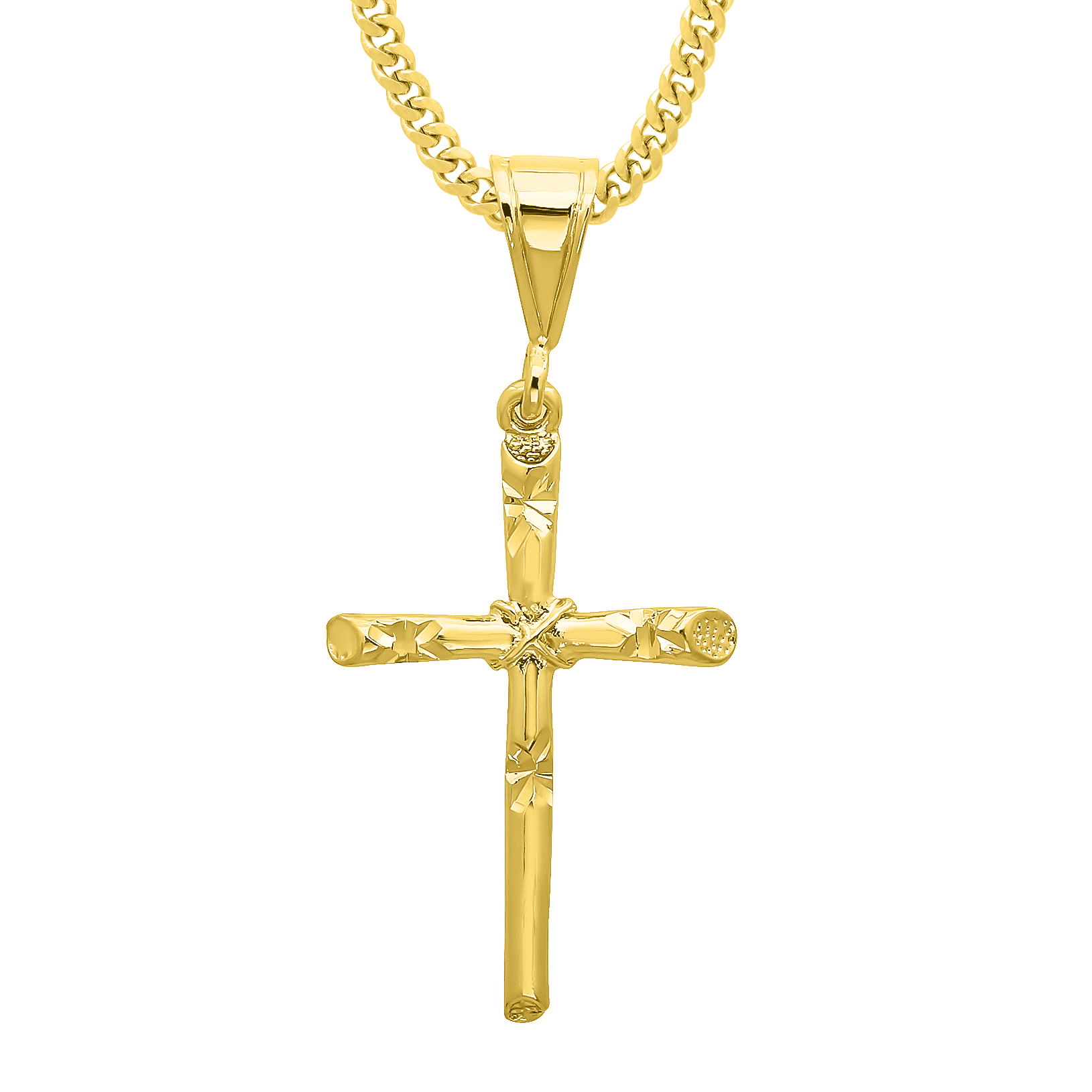 Men's 14k Gold Heavy Plated Diamond-Cut Rope Axis Cross Pendant + 30 ...