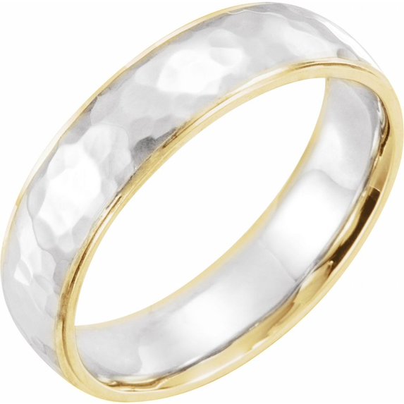 Men's 14k White and Yellow Two Tone Gold 6mm Flat Edge Bridal Wedding Engagement Anniversary ...