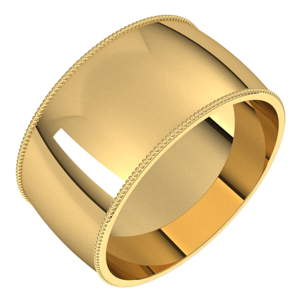 Men's 18k Yellow Gold 10mm Milgrain Half Round Shape Comfort Fit ...