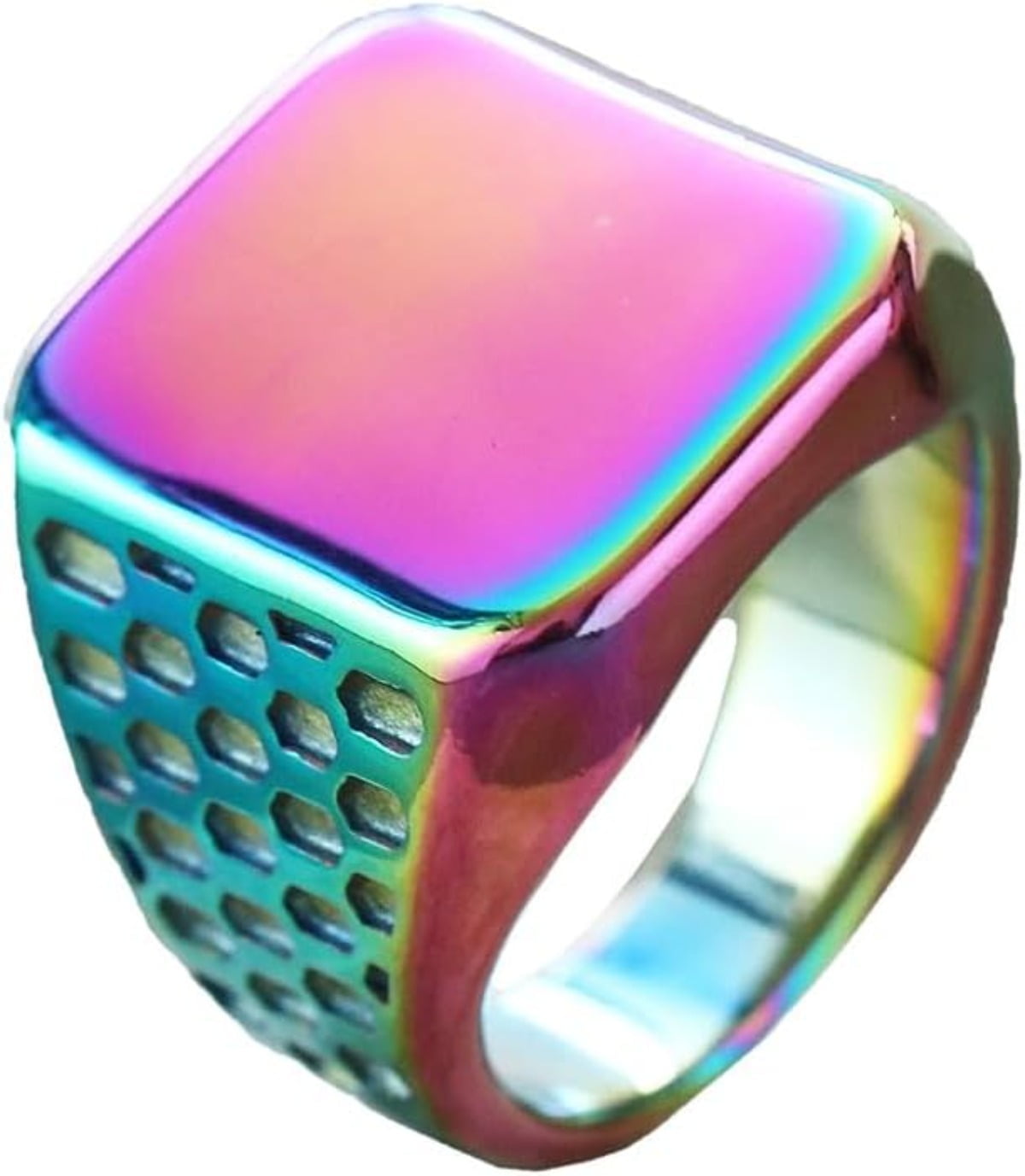 Men's 19mm Wide Square Chunky Glossy Ring Stainless Steel Hip Hop ...