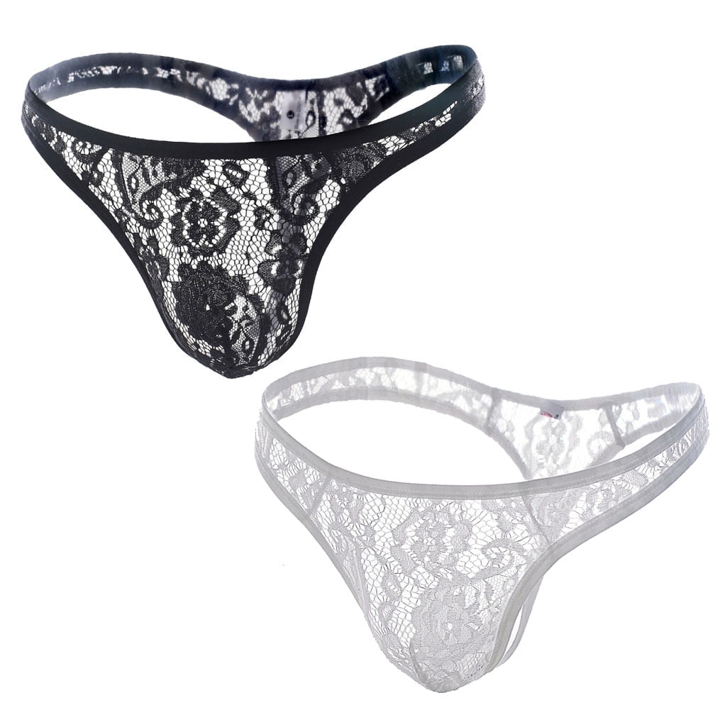 Men's 2 Colors Pack Sexy Brief Cool Lace Thong Mesh G-Strings Bikini ...