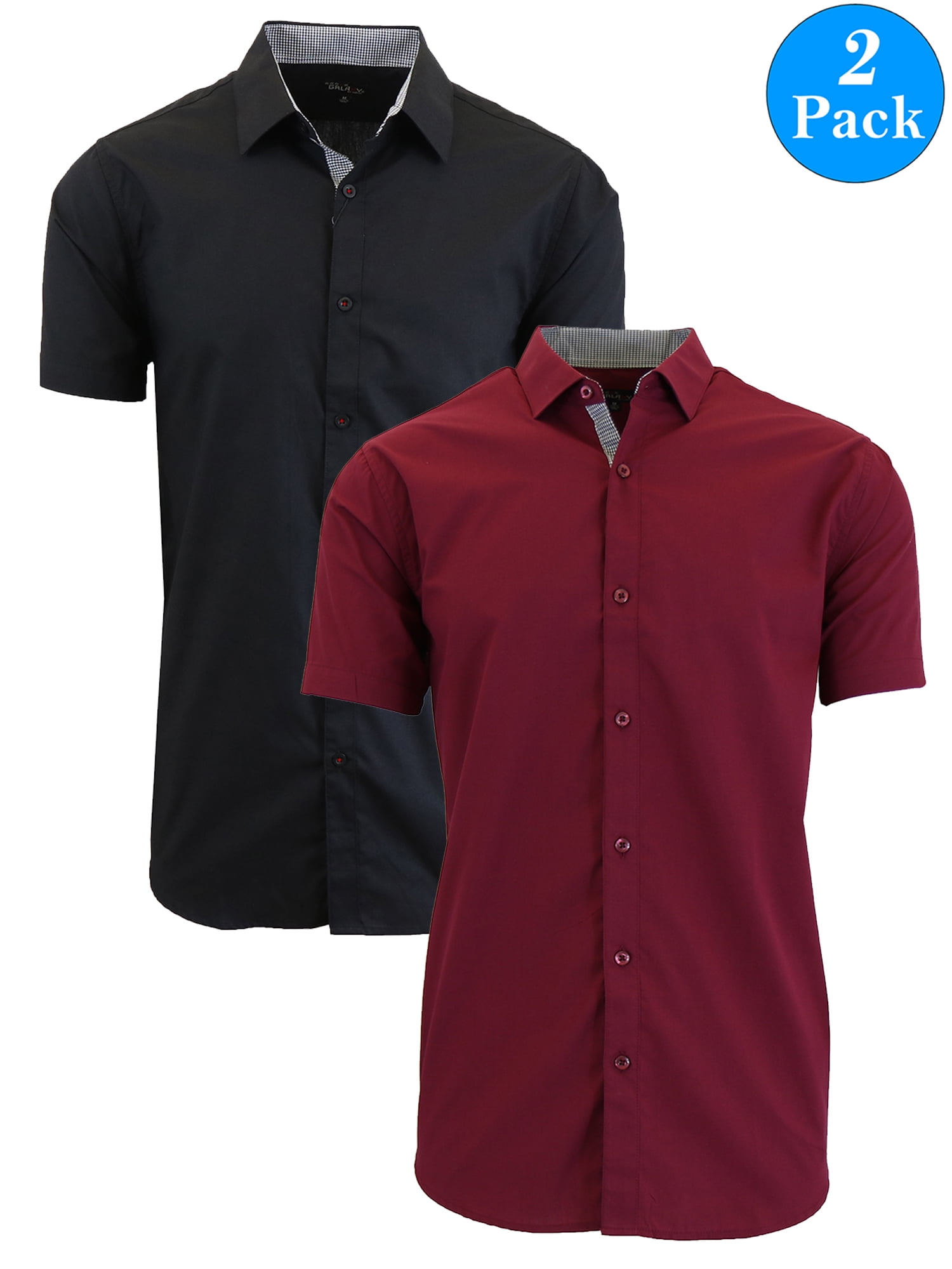 Men's 2-Pack Short Sleeve Slim-Fit Solid Dress Shirts (S-5XL) - Walmart.com