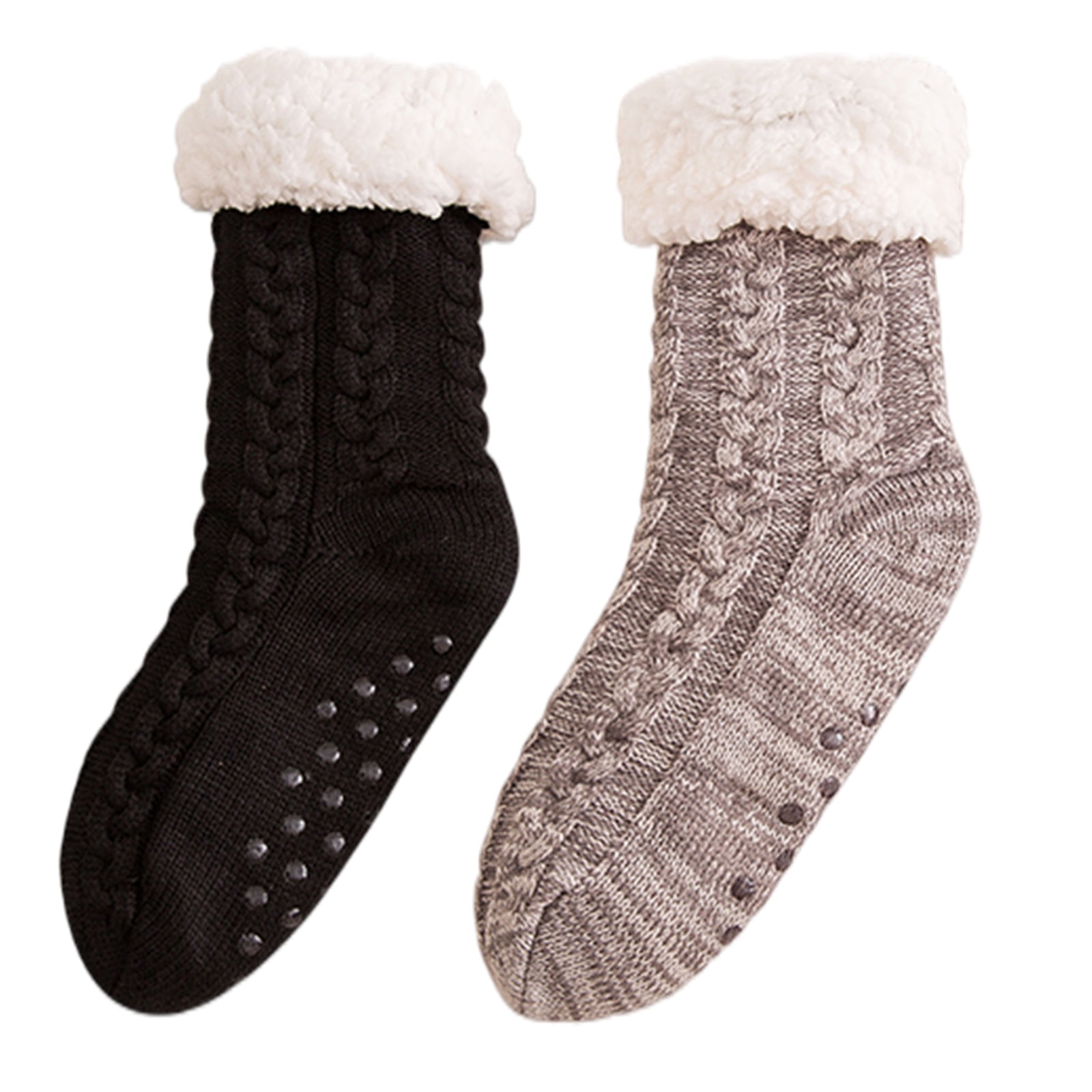 Men's 2 Pair Pack Slipper Socks with Grips Non Slip Soft Fuzzy Cozy ...