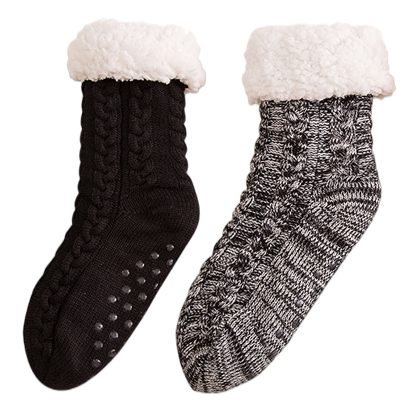 Men's 2 Pair Pack Slipper Socks with Grips Non Slip Soft Fuzzy Cozy ...