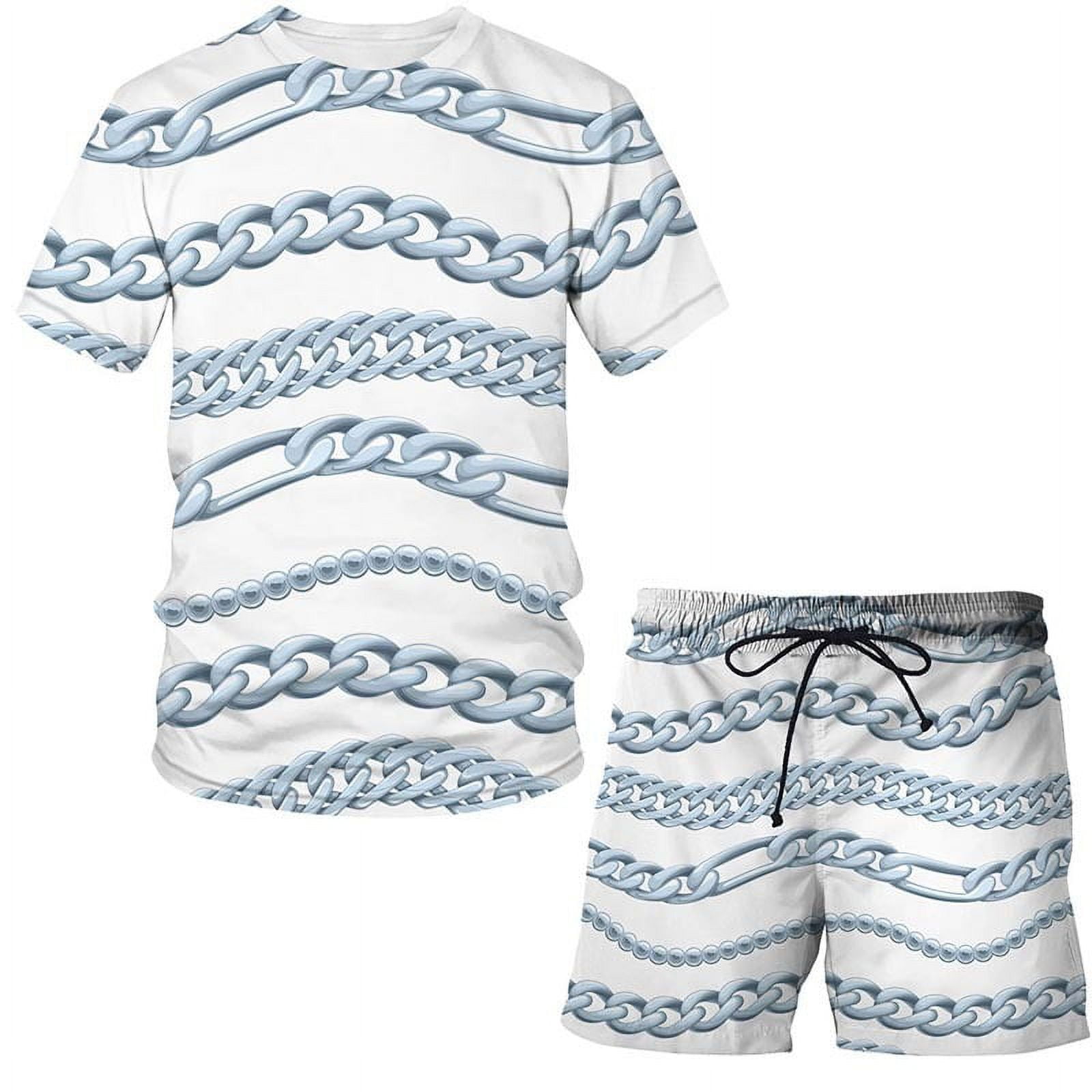 Men's 2 Piece Outfits Gold Chain 3D Digital Printing T Shirts and ...