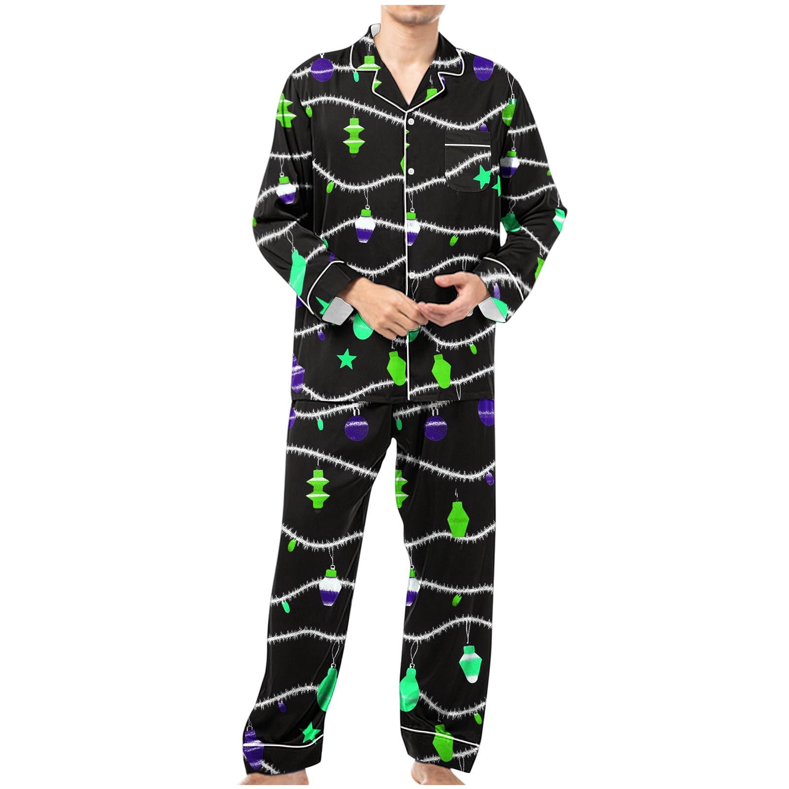 Men's 2 Piece Pajamas Sets Christmas Button Down Shirt and Pant Pjs ...