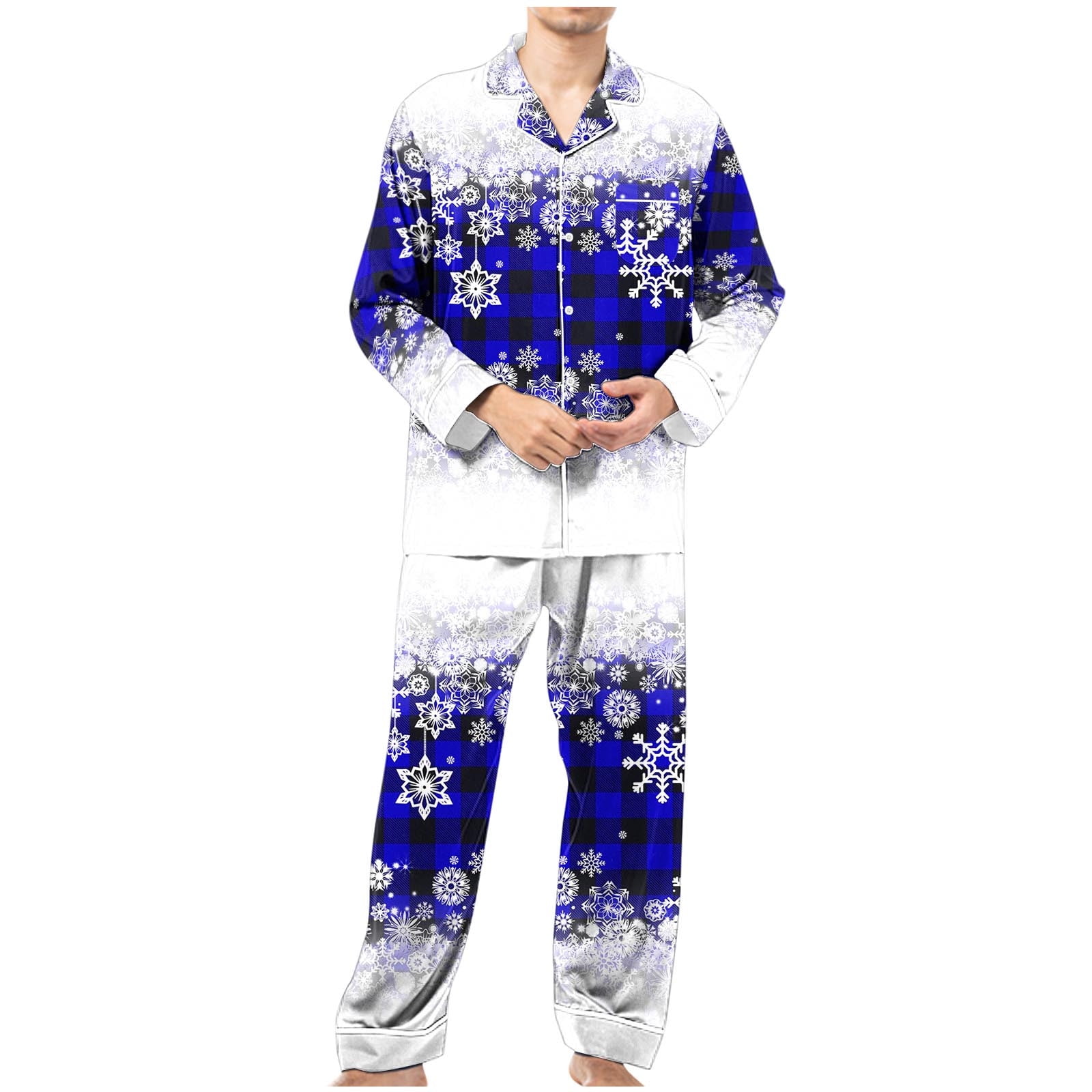 Men's 2 Piece Pajamas Sets Christmas Button Up Shirt and Pant Pjs ...
