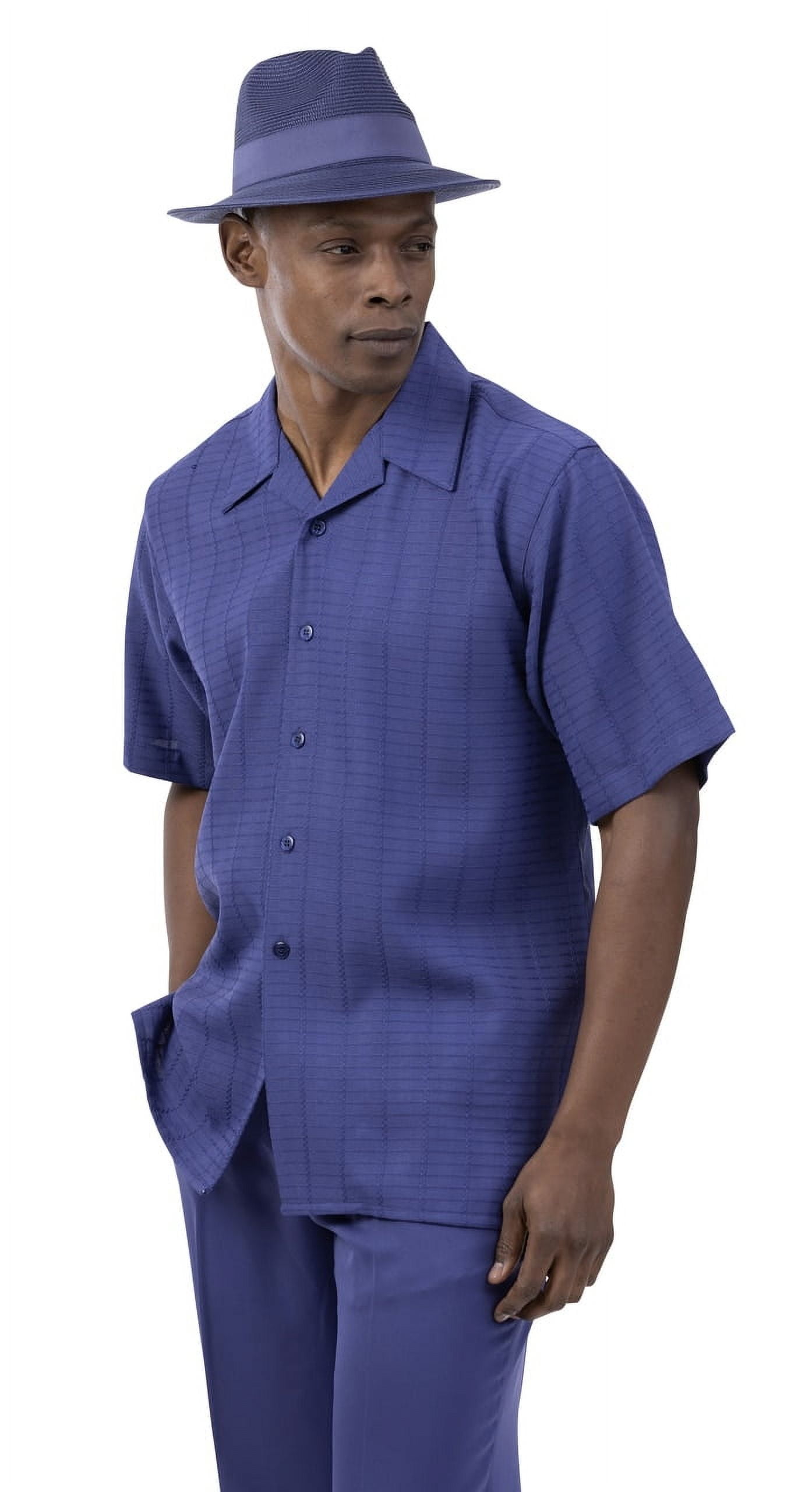 Men's 2 Piece Short Sleeve Walking Suit Plaid in Purple - 2034 ...
