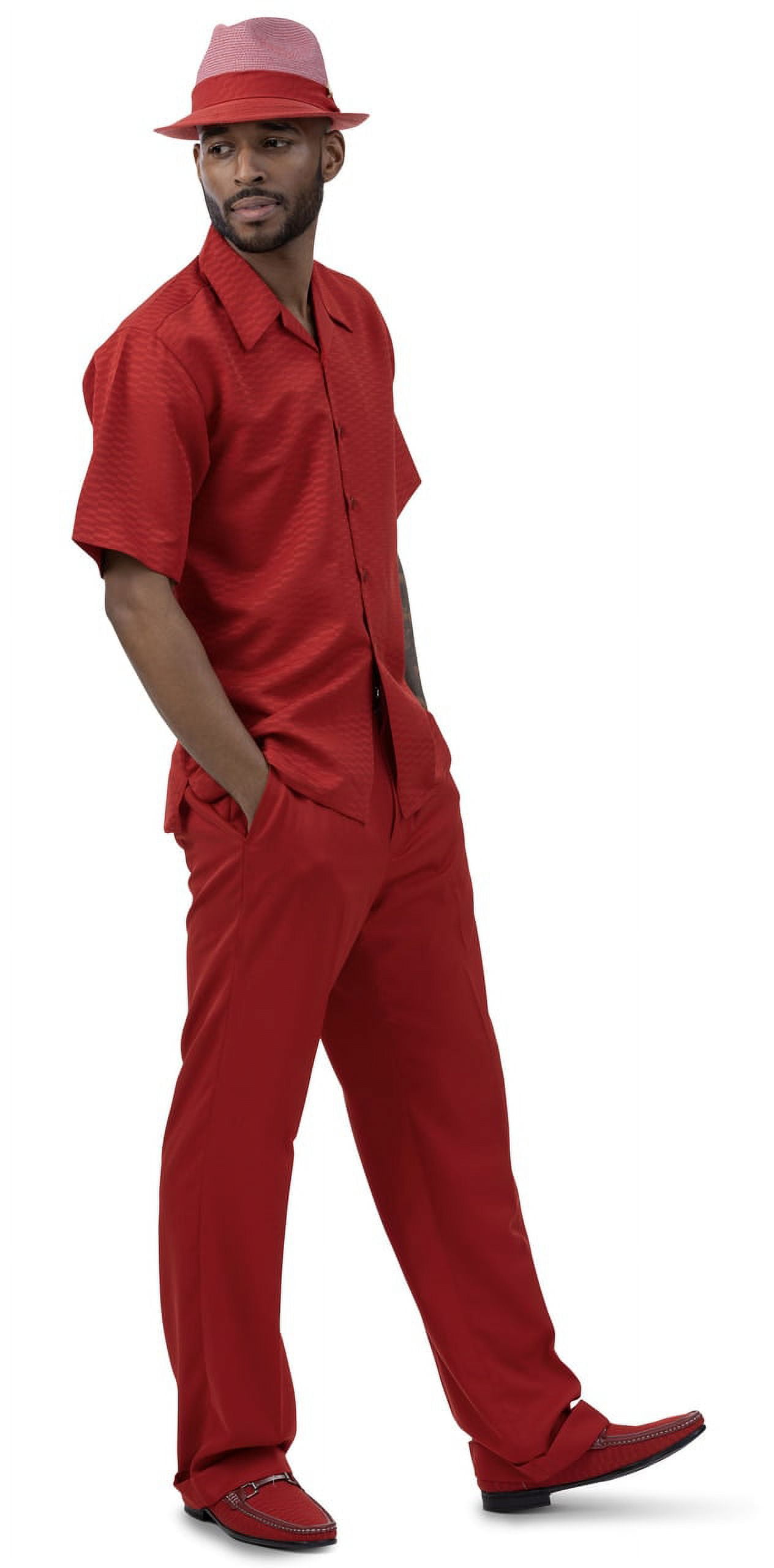 Men's 2 Piece Short Sleeve Walking Suit Tone on Tone Waterfall in Red ...