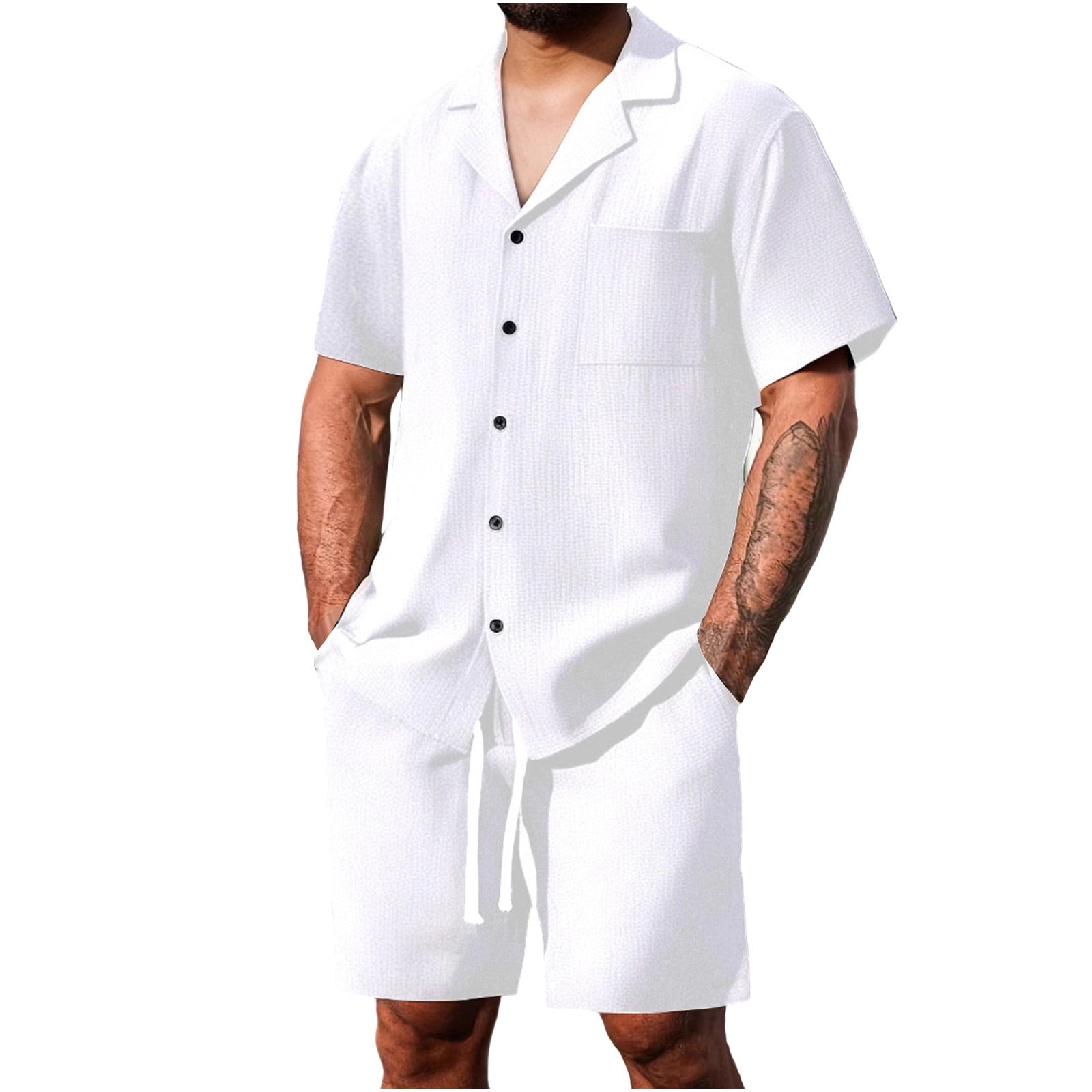 Men's 2 Piece Shorts Set Button Up Shirt & Shorts Set Travel Hawaiian ...