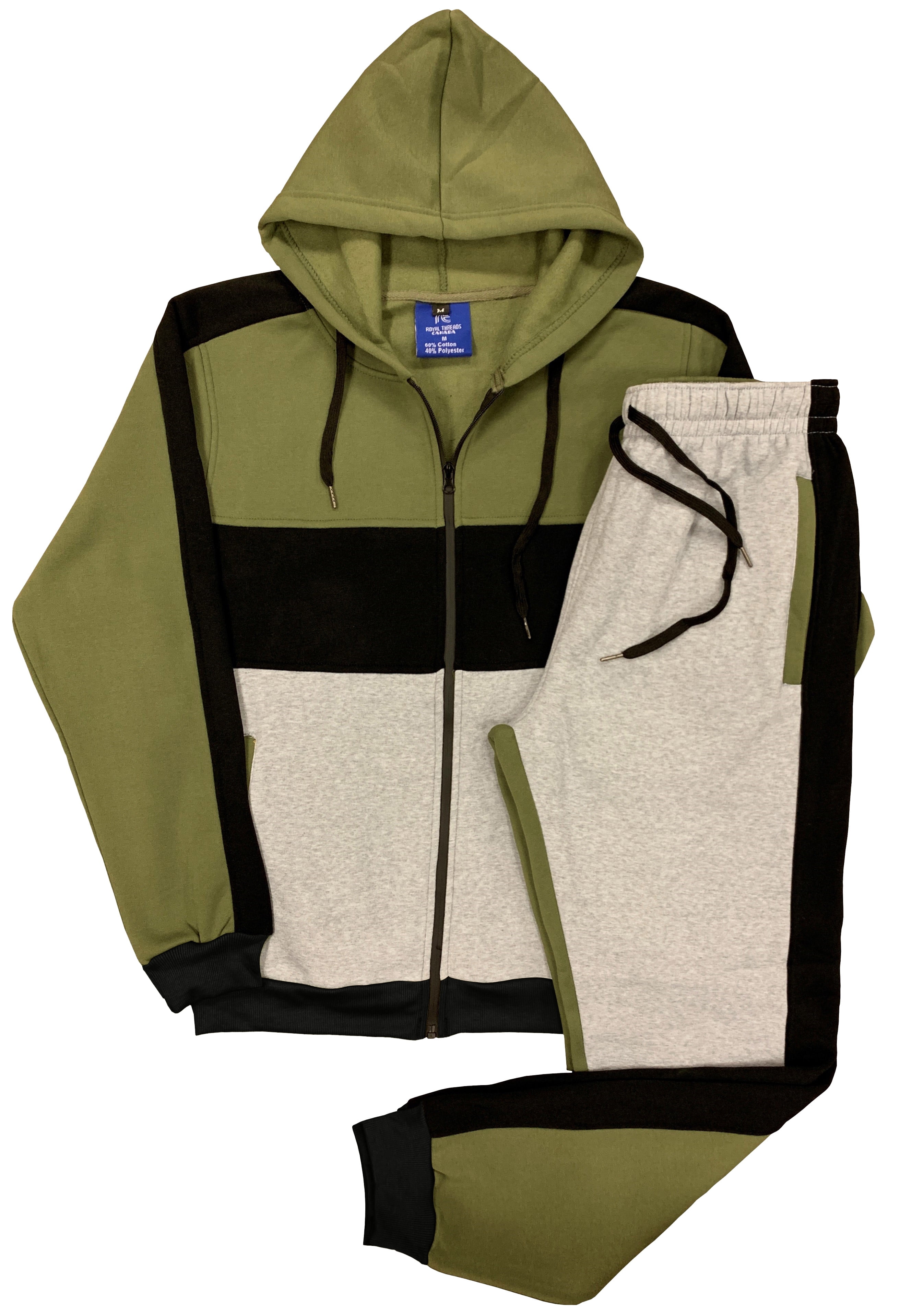 Men's 2-Piece Sweatsuit Color Block Fleece Sweat Jacket and Jogger ...